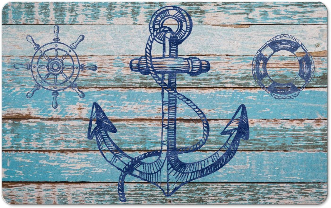 Nutksea Anchor Bath Mat, Retro Nautical Anchor Washable Bathroom Rugs ...