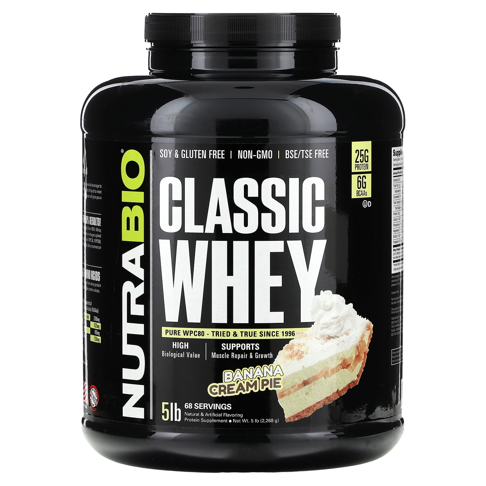 NutraBio Classic Whey Protein, Banana Cream Pie, 5 lb (2,268 g ...