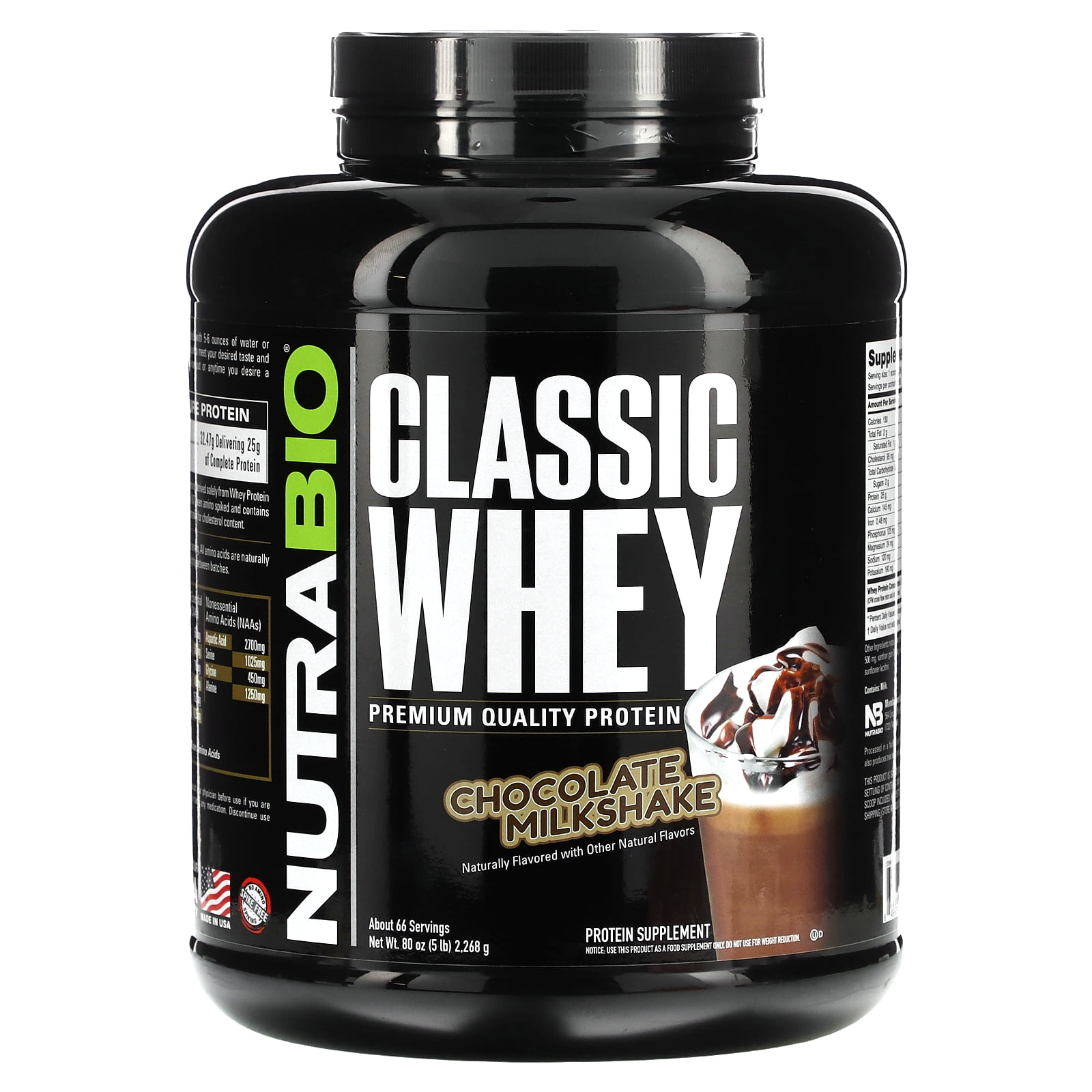 NutraBio Classic Whey Protein Supplement Powder, Gluten Free, Chocolate ...