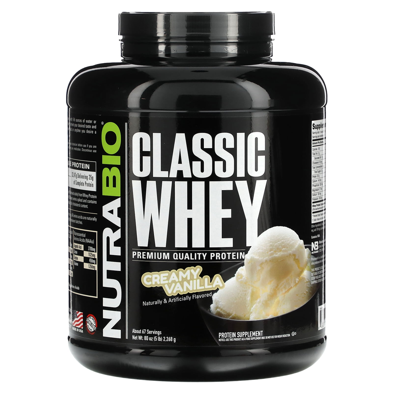 NutraBio Classic Whey Protein, Creamy Vanilla, 5 lbs (2,268 g ...