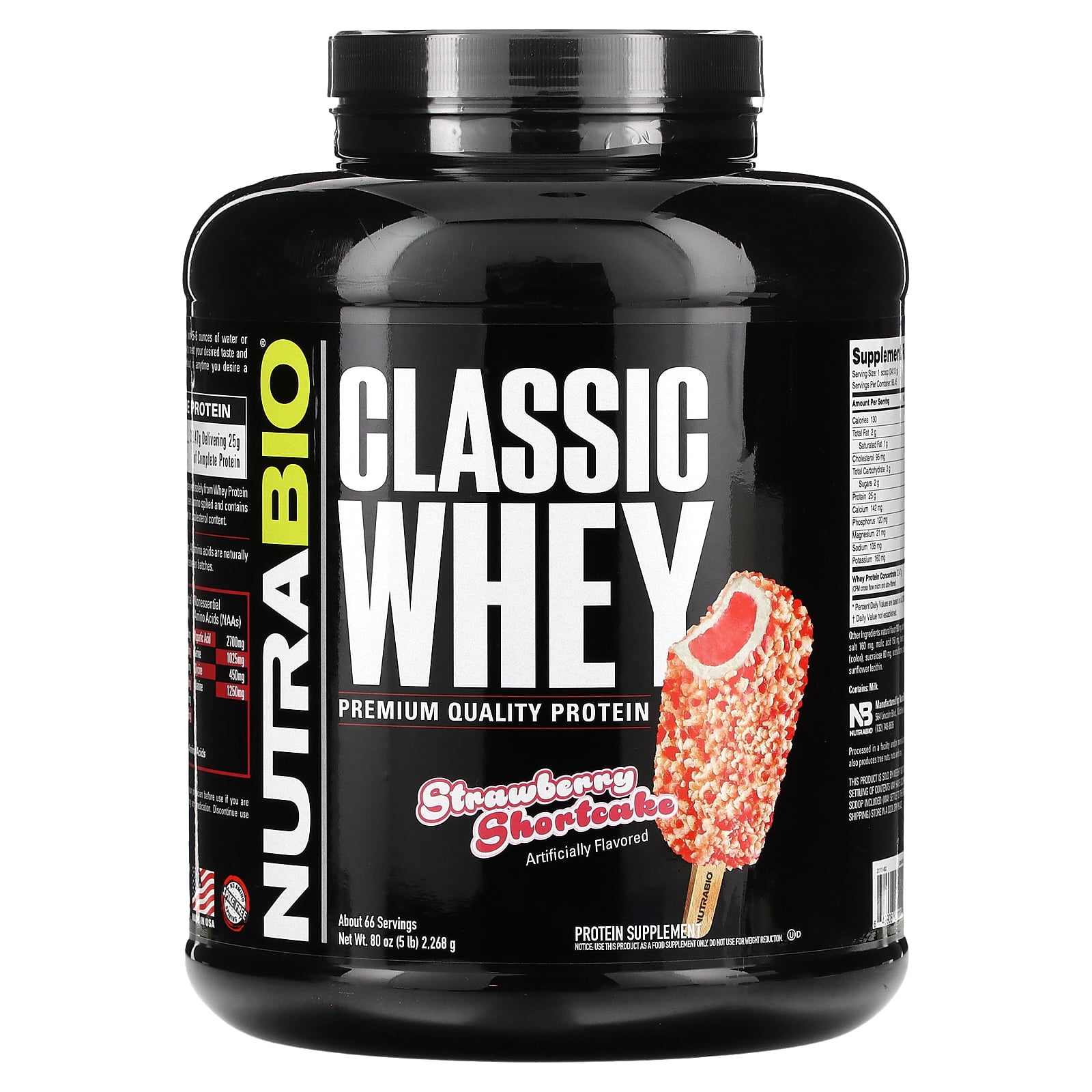 NutraBio Classic Whey Protein, Strawberry Shortcake, 5 lb (2,268 g ...