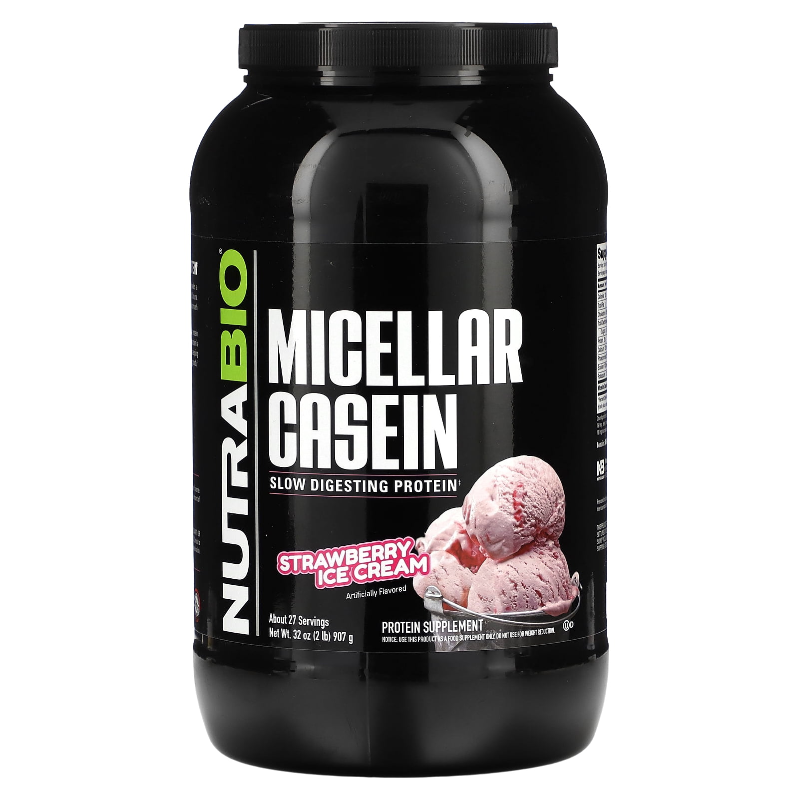 NutraBio Micellar Casein, Strawberry Ice Cream, 2 lb (907 g) - Walmart.com