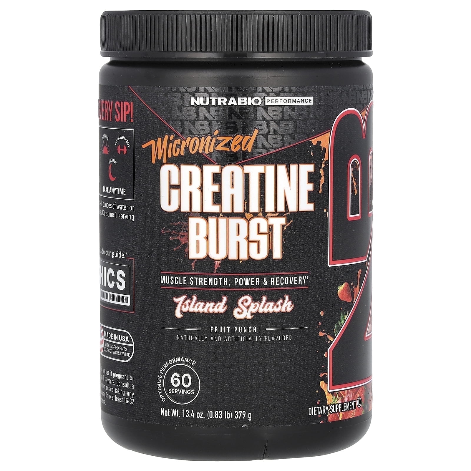 NutraBio Pure Creatine Monohydrate Powder Supplement, Island Splash ...