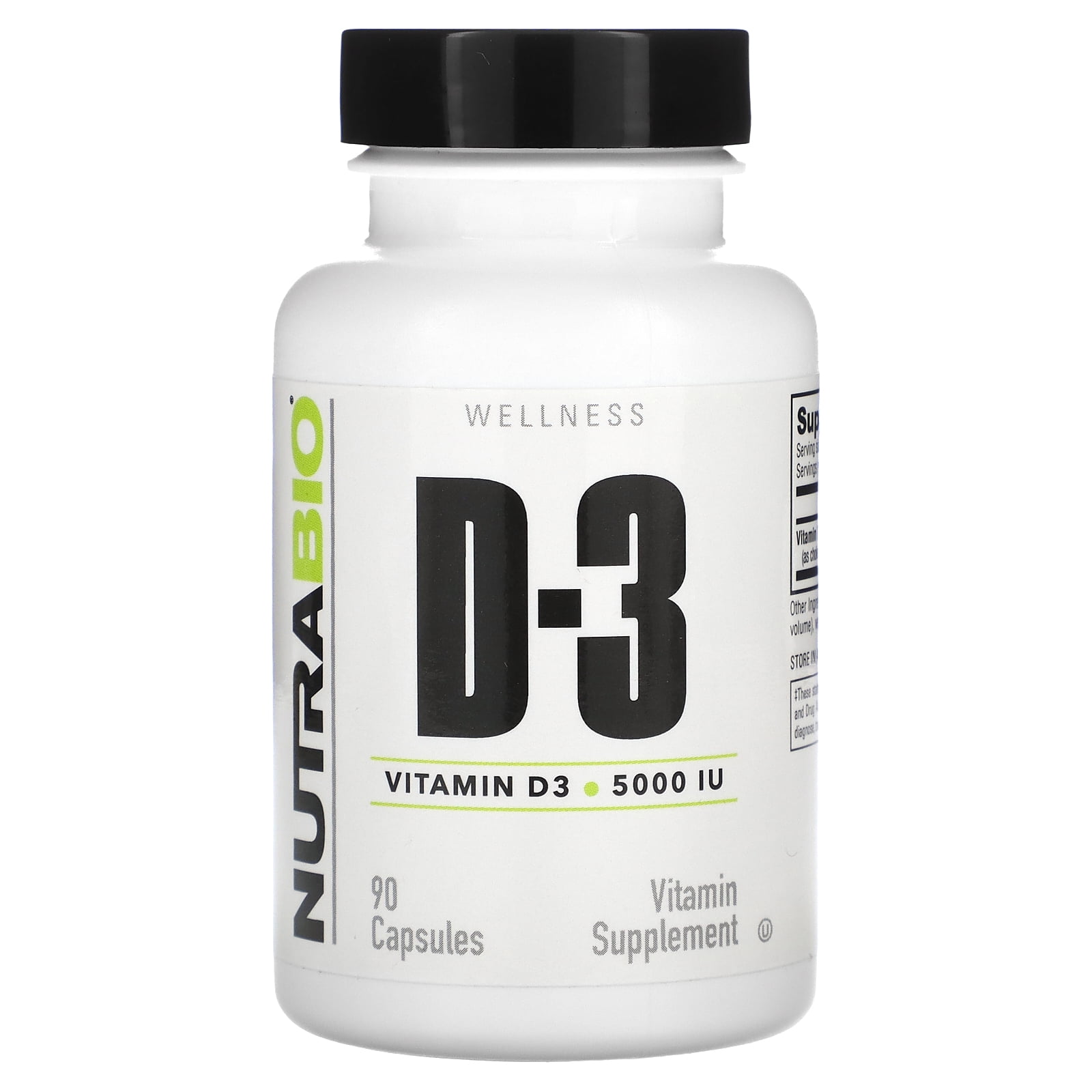 NutraBio Vitamin D-3, 125 mcg (5,000 IU), 90 Capsules - Walmart.com
