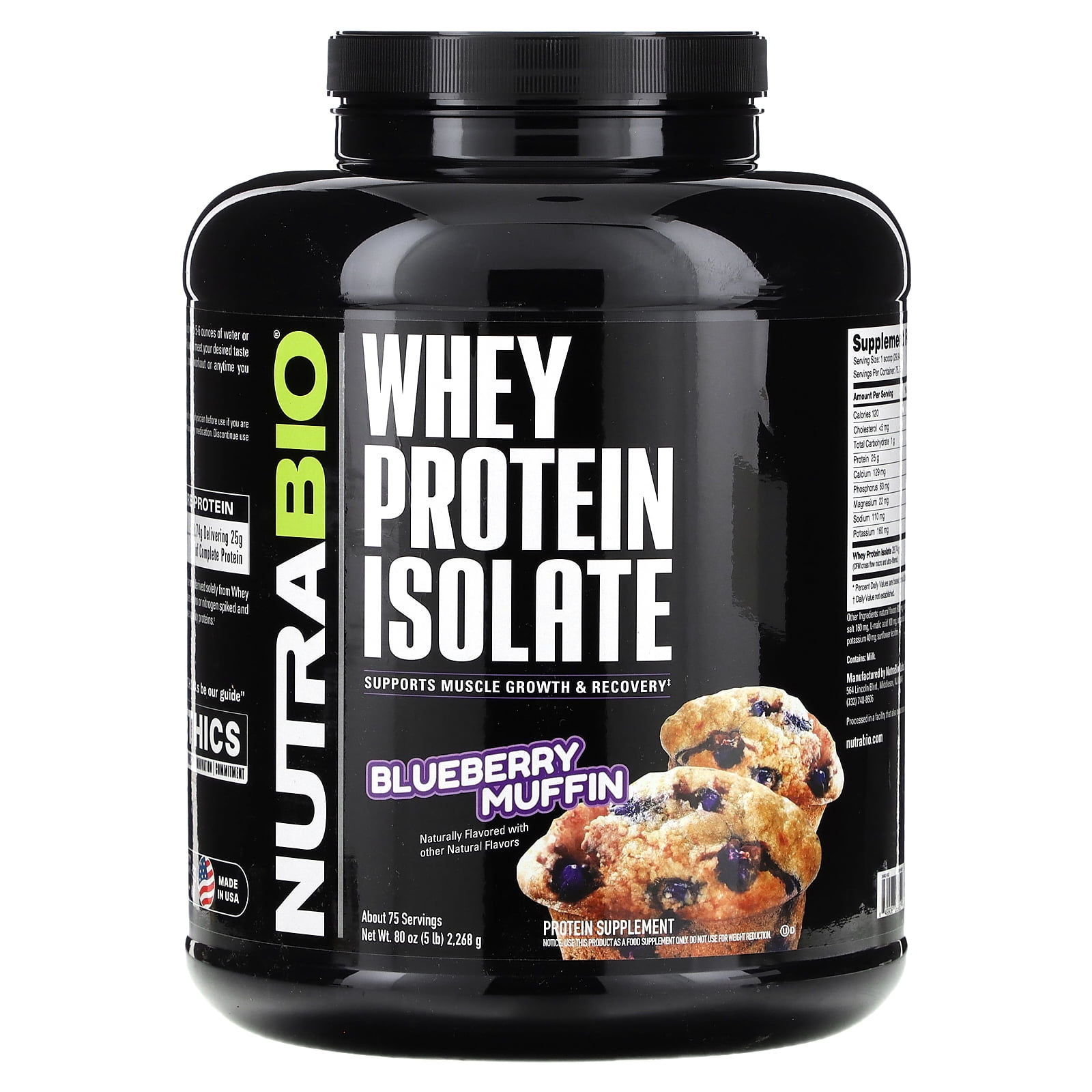 NutraBio Whey Protein Isolate, Blueberry Muffin, 5 lb (2,268 g ...