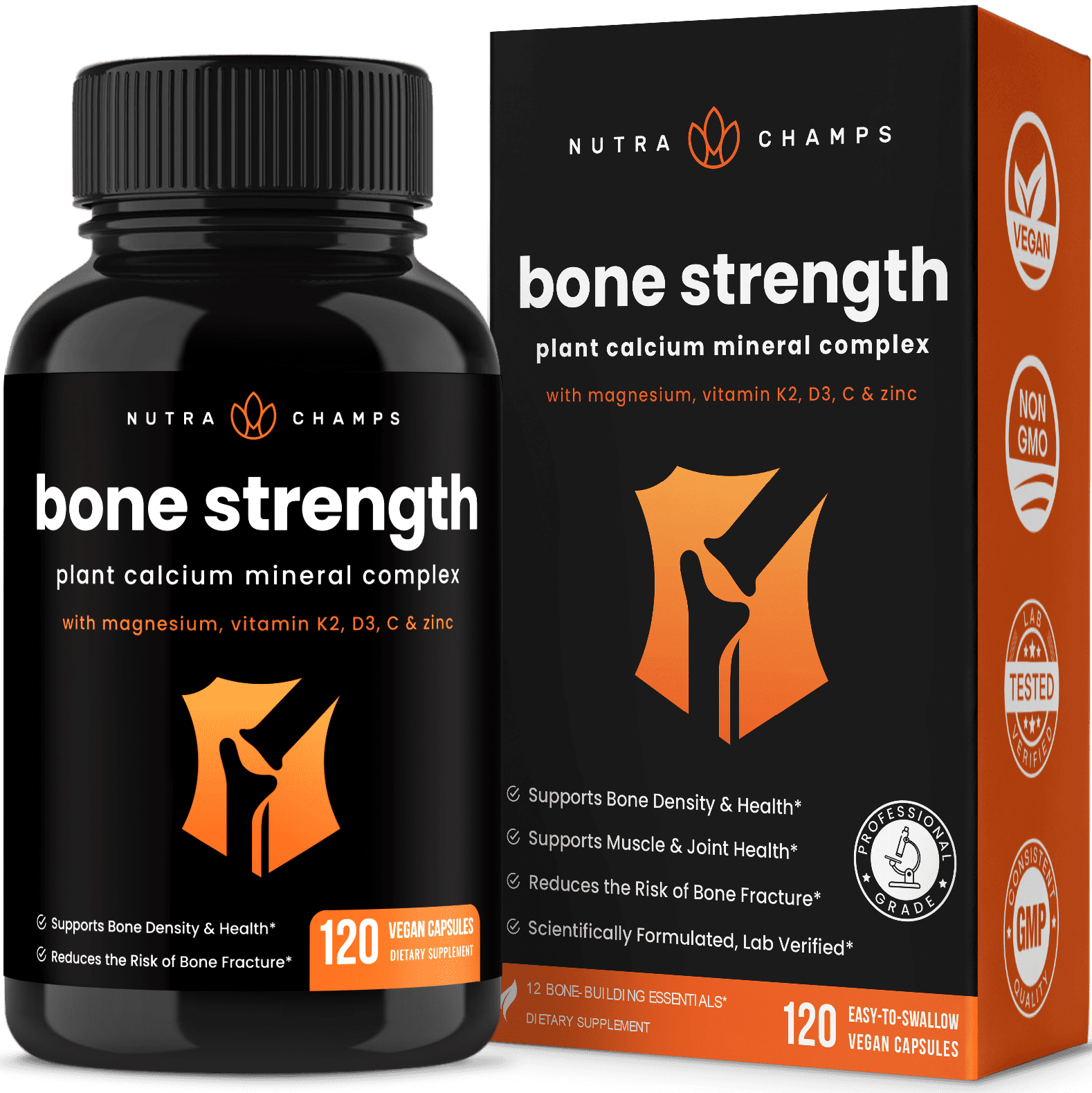 NutraChamps Bone Strength Supplement | Calcium 600 mg, Vit D3, K2, Mag ...