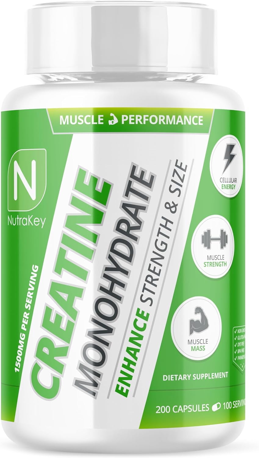 NutraKey Creatine Monohydrate Capsules, Ultra-micronized Formula for ...