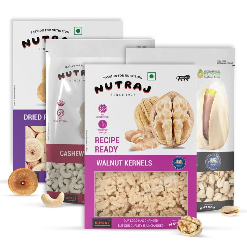 Nutraj Cashew Nuts + Pistachio + Recipe Ready Walnut Kernels + Dried Figs | 1kg (250gm*4) Combo ...