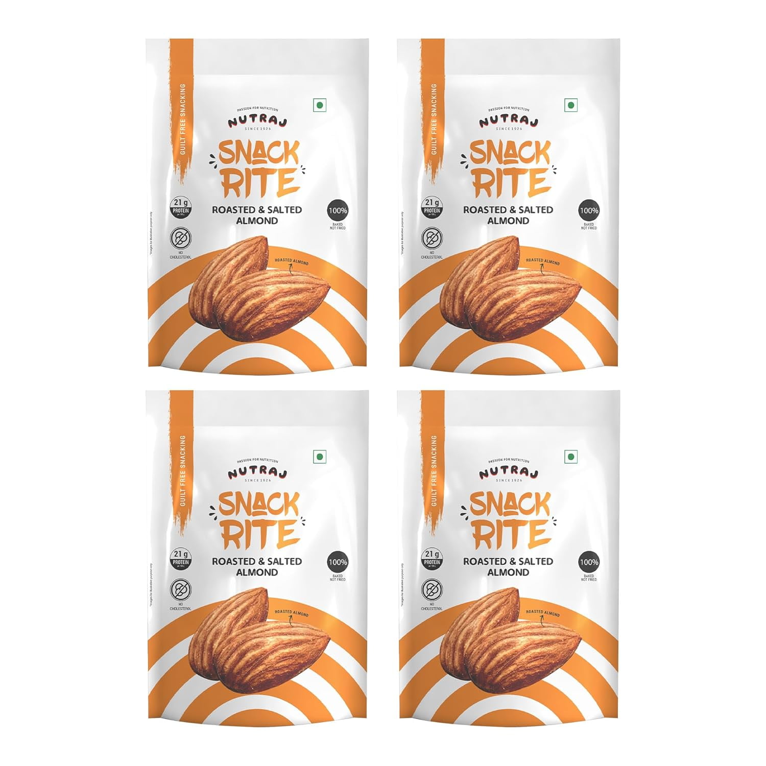 Nutraj Snack Rite Almond Kernels Roasted & Salted 600gm, (4 X 150gm ...