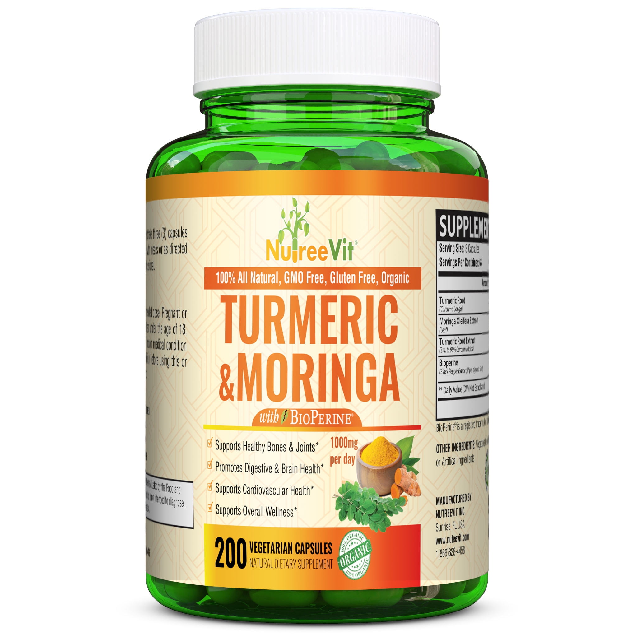 Nutreevit 100% Organic Turmeric Curcumin with Moringa Oleifera and ...