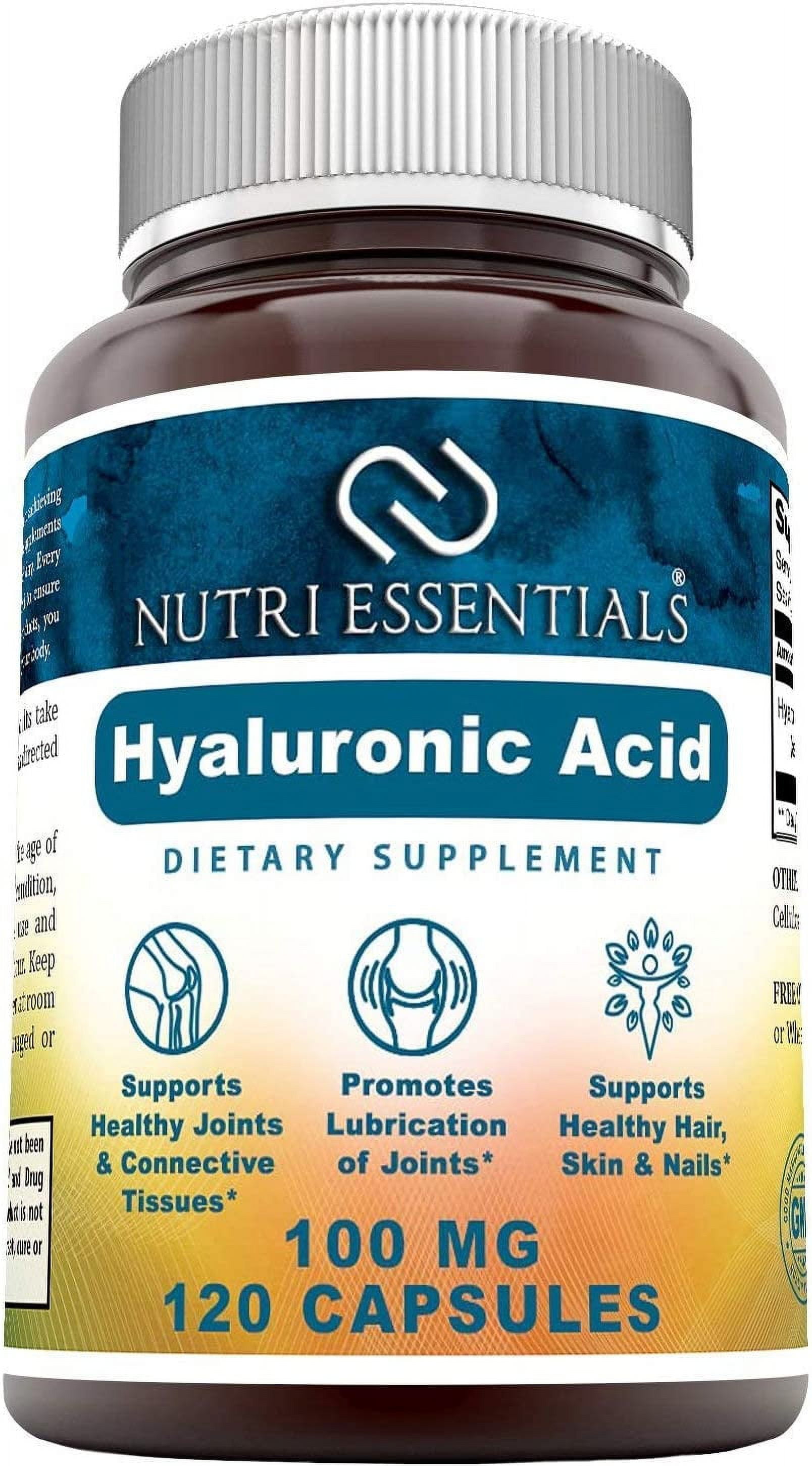 Nutri Essentials Hyaluronic Acid Supplement, 100 mg 120 Capsules, Joint ...