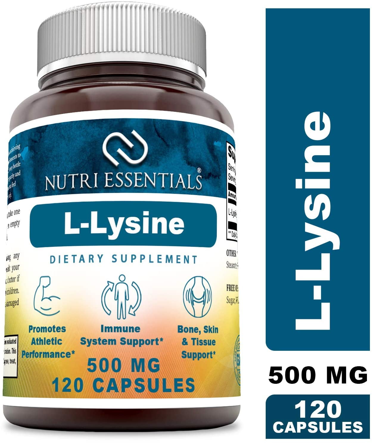 Nutri Essentials L-Lysine 500mg 120 Capsules Amino Acid Supplement ...