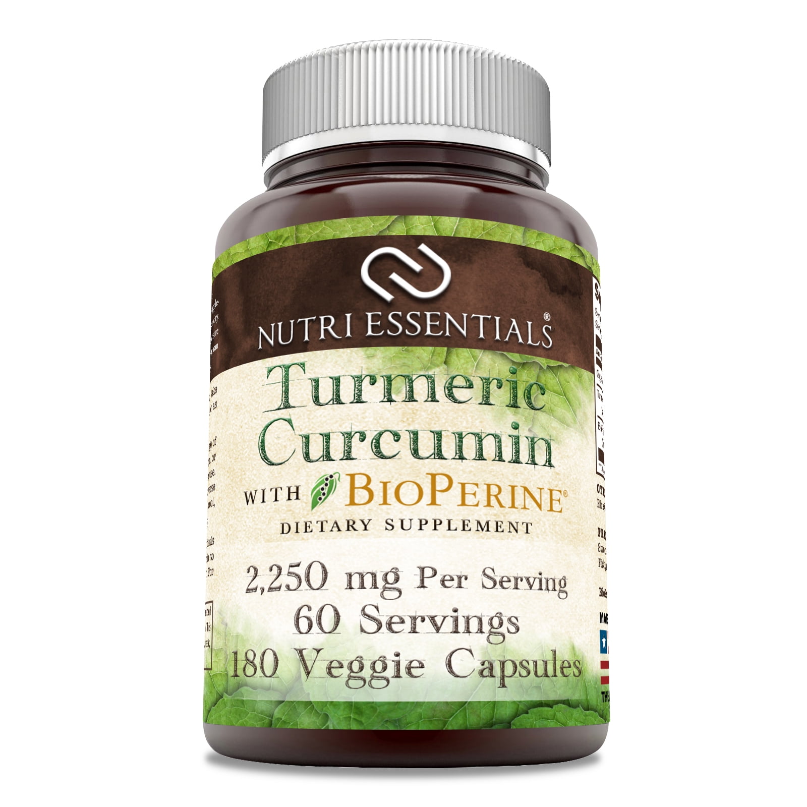 Nutri Essentials Turmeric Curcumin with BioPerine 2250mg Per Serving 180 Veggie Capsules | Non ...