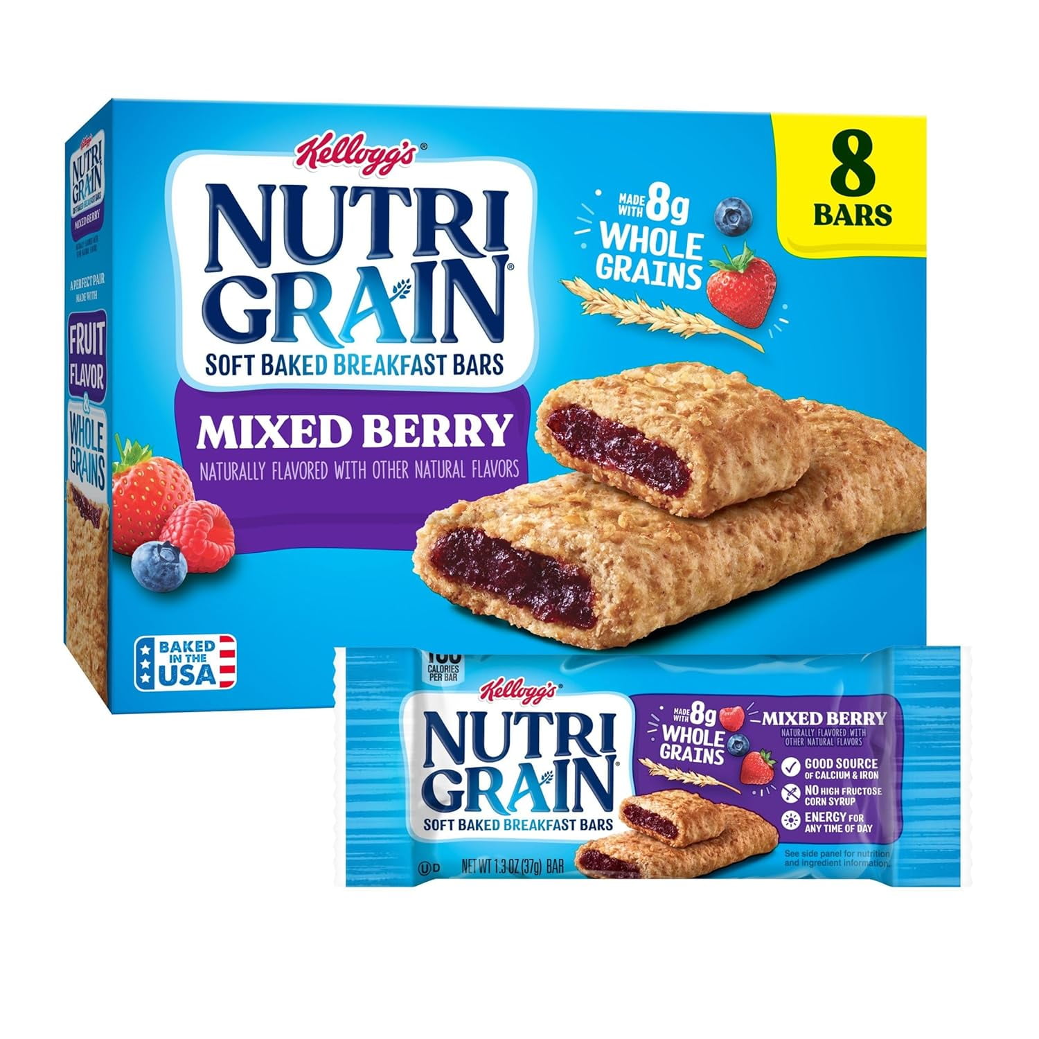 Nutri-Grain Soft Baked Breakfast Bars, Made with Whole Grains, Kids Snacks, Mixed Berry, 10.4oz ...