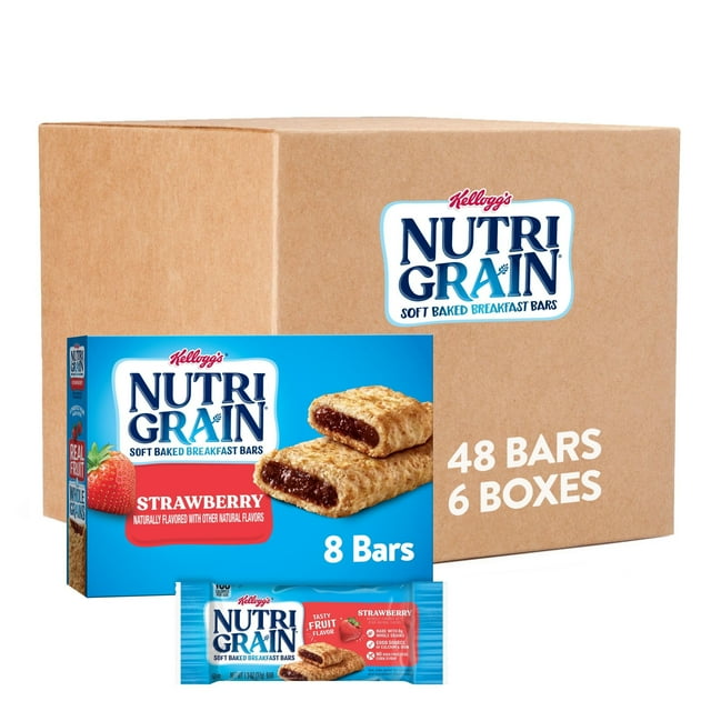 Nutri-Grain Soft Baked Breakfast Bars, Made with Whole Grains, Kids Snacks, Strawberry (6 Boxes ...