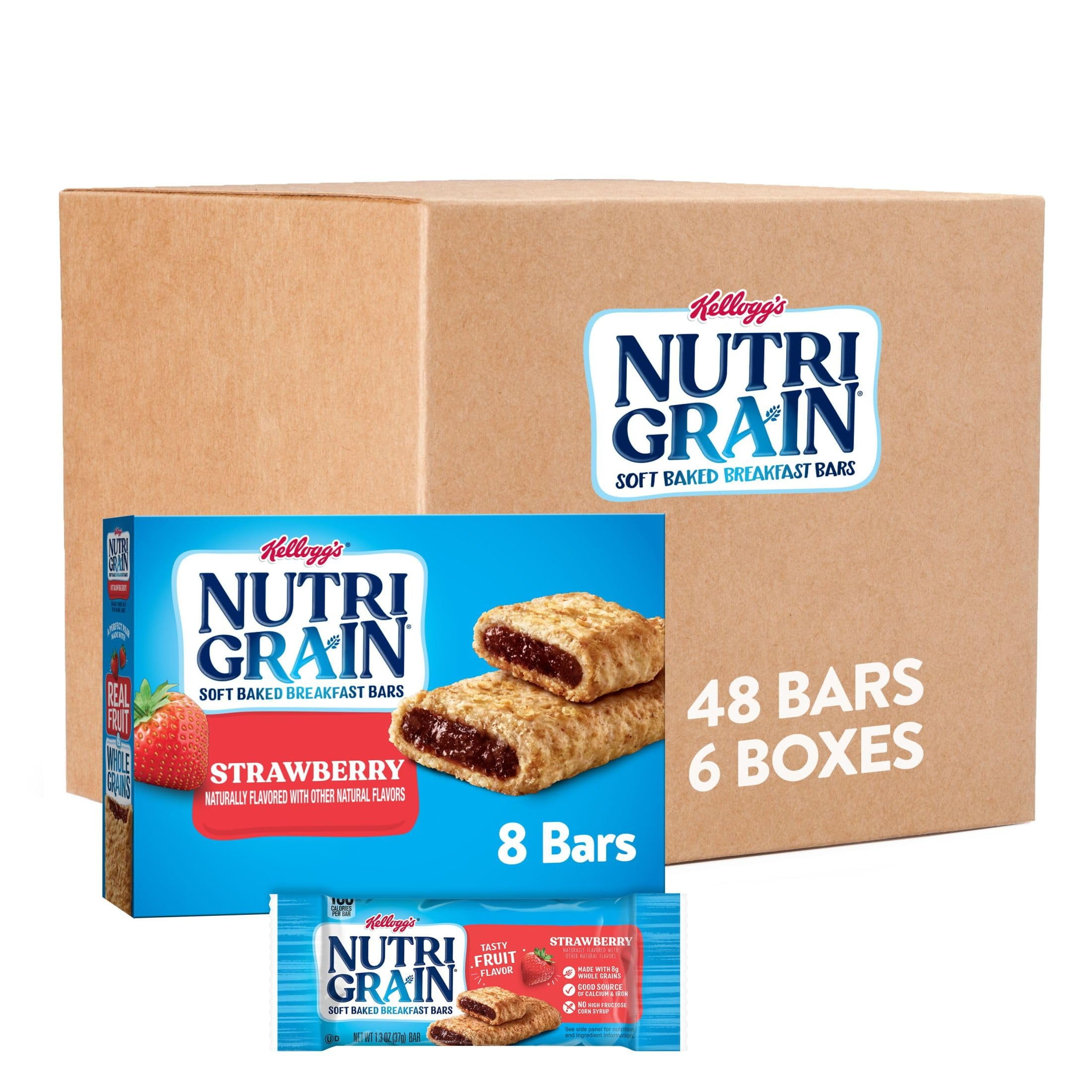 Nutri-Grain Soft Baked Breakfast Bars, Made with Whole Grains, Kids Snacks, Strawberry (6 Boxes ...