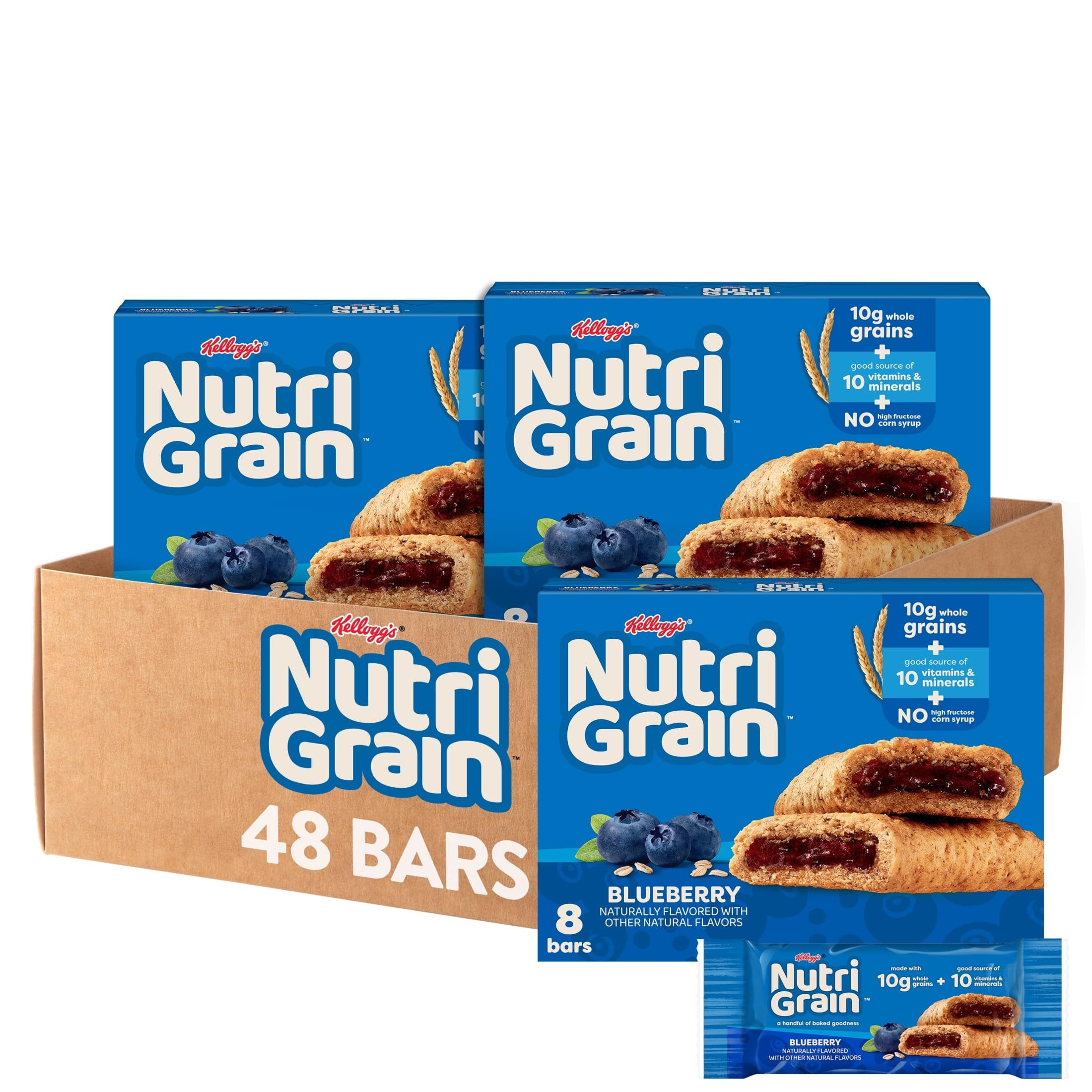 Nutri-Grain Soft Baked Breakfast DMF15 Bars, Kids Snacks, Whole Grain, Blueberry (6 Boxes, 48 ...