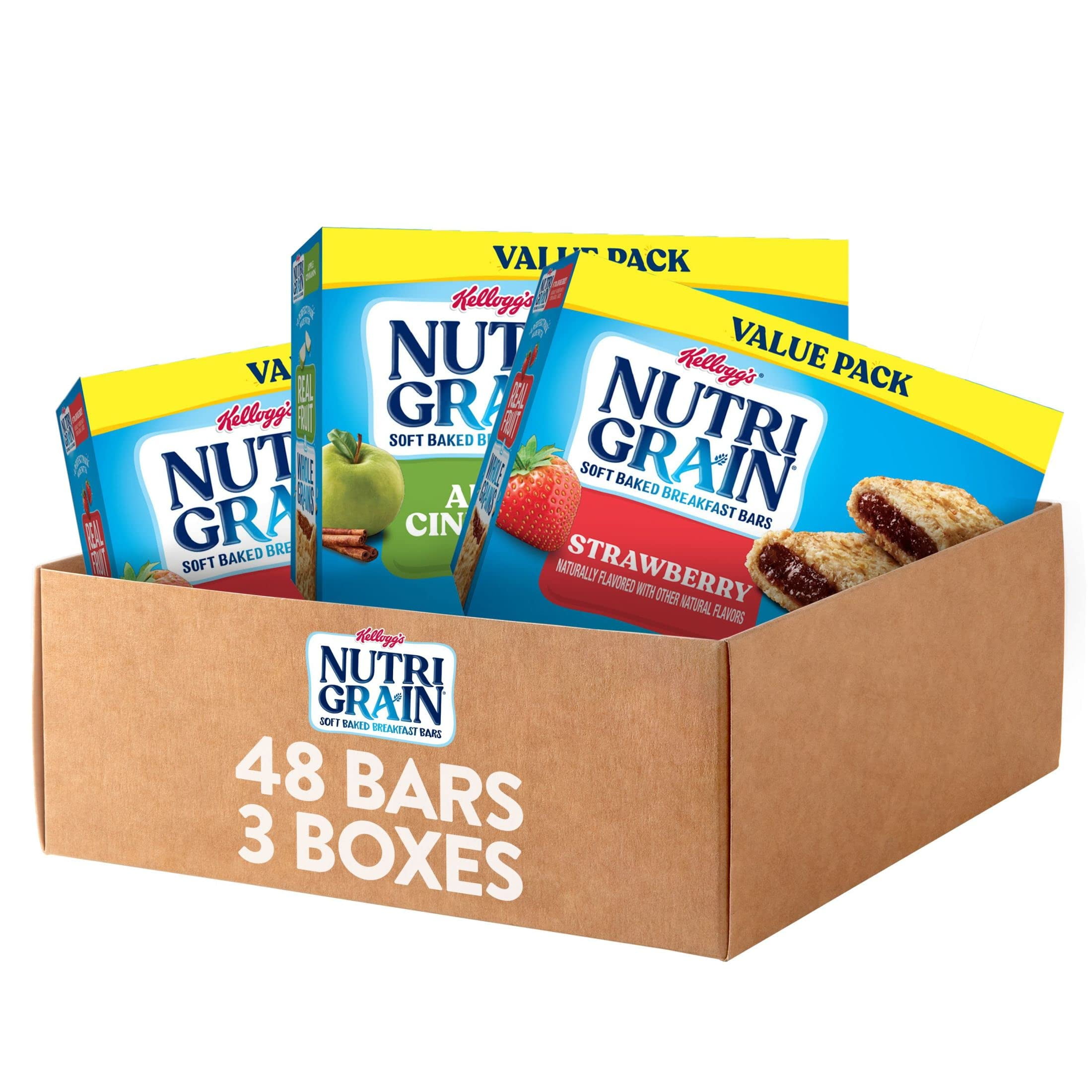 Nutri-Grain Soft Baked Breakfast DPF11 Bars, Kids Snacks, Whole Grain, Variety Pack (3 Boxes, 48 ...