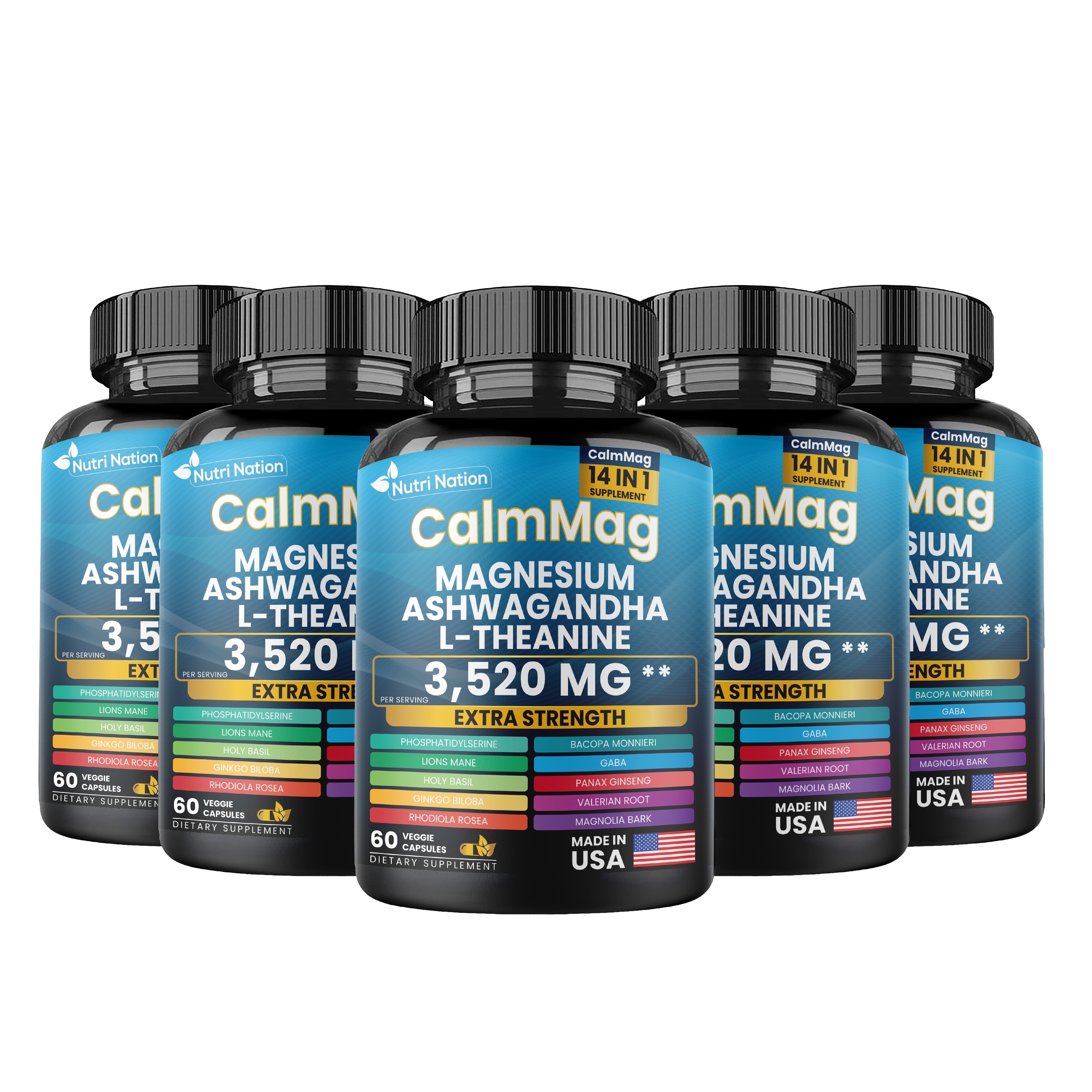 Nutri Nation CalmMag Magnesium Glycinate Calm Capsules, 60 Count, 5 ...