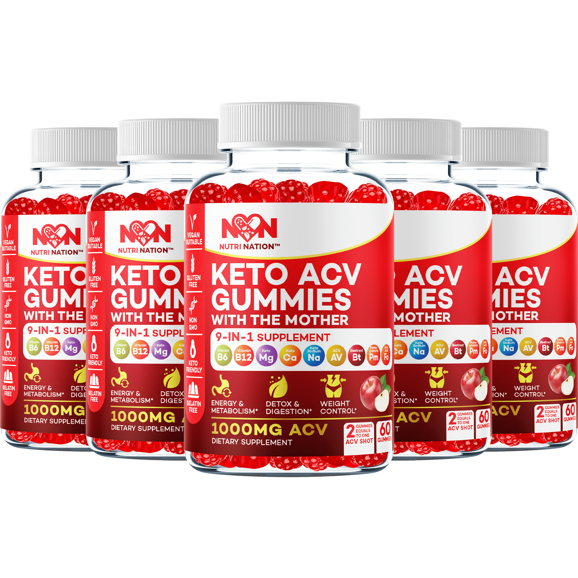 Nutri Nation Keto ACV Gummies with BHB Salts, 1000mg, 300 Count (5 ...