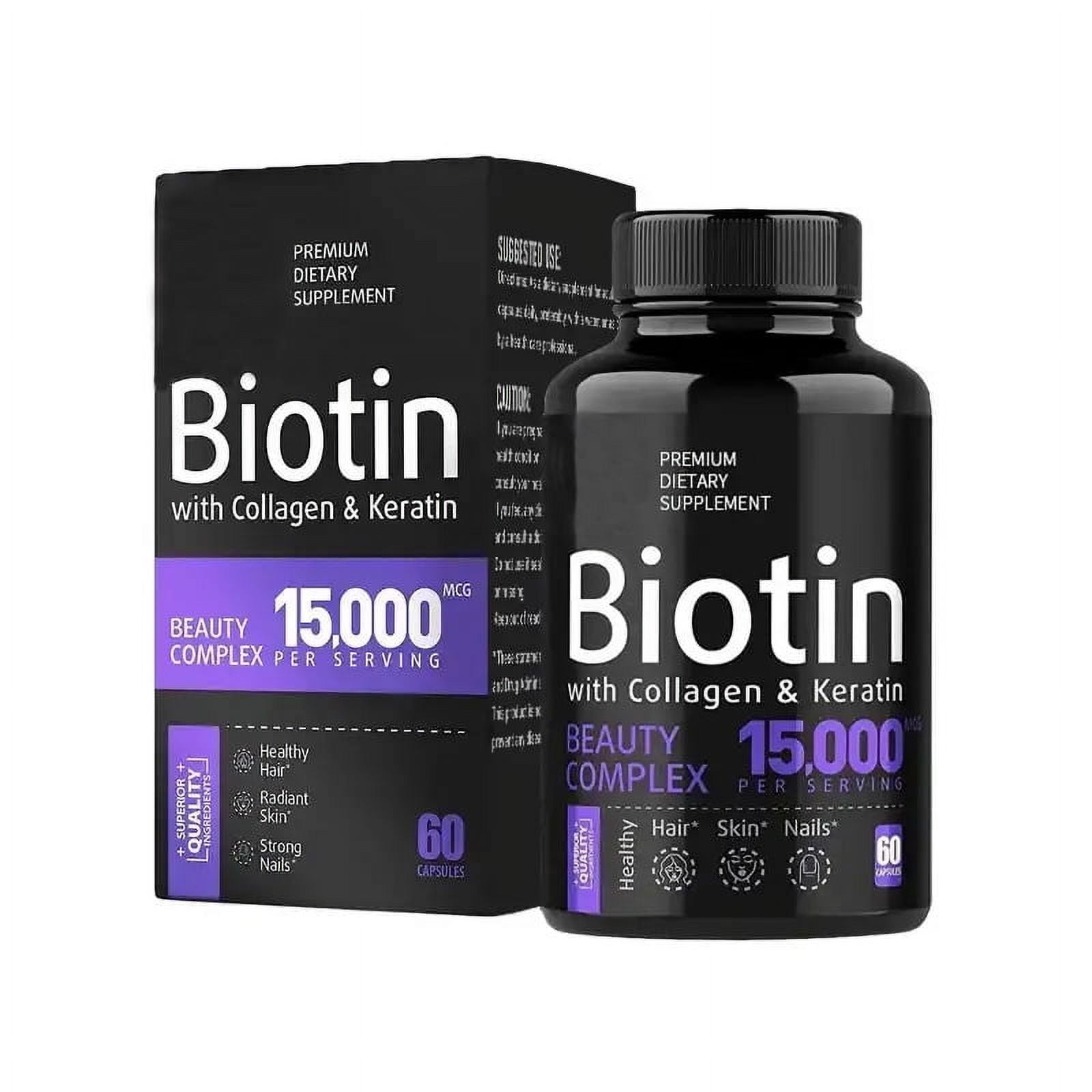 Nutri Sage Extra Strength Biotin Collagen Keratin Supplement, Hair ...