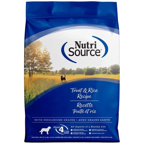 NutriSource with Wholesome Grains Trout & Rice Recipe Dog Food 12 lb ...