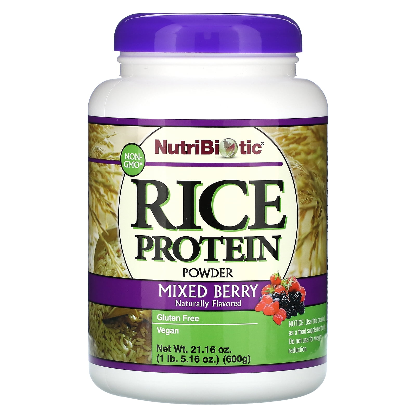 NutriBiotic Rice Protein Powder, Mixed Berry, 1 lb. (600 g) - Walmart.com