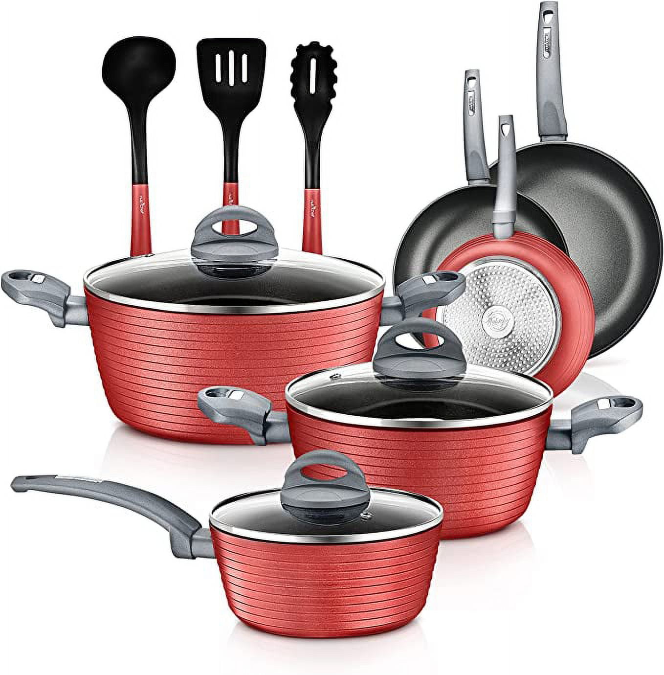 NutriChef 12-Piece Set Kitchenware Pots & Pans Stylish Cookware, Non ...