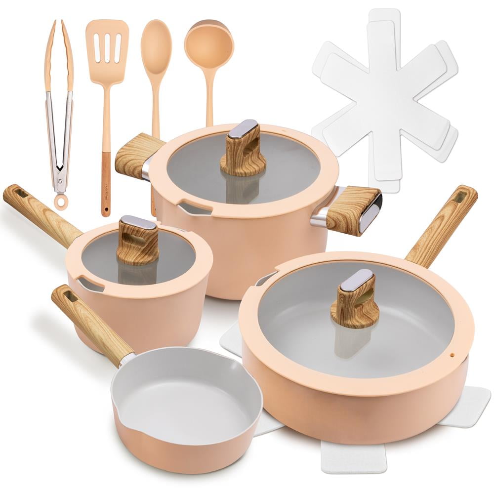 NutriChef 14-Piece Non-Stick Ceramic Cookware Set - Induction Safe Pots ...