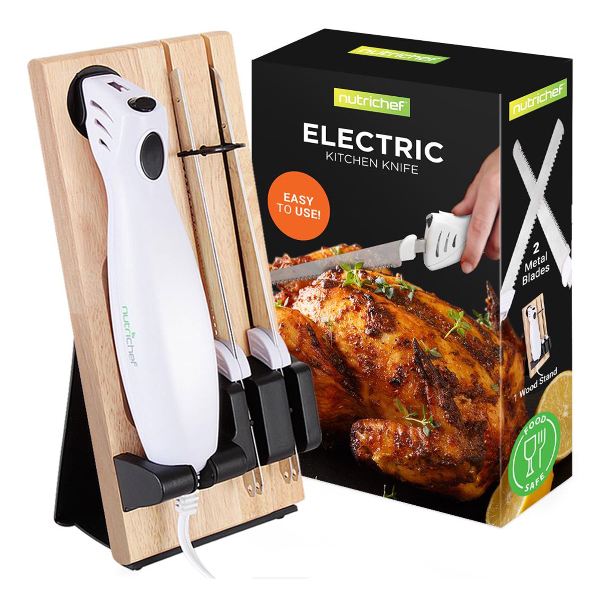 NutriChef Electric Kitchen Knife with 2 Serrated Blades for Meat and ...