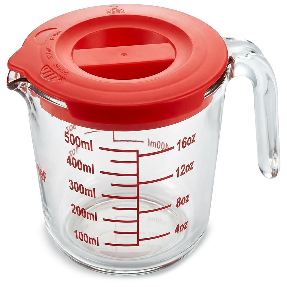NutriChef 2 Cups Glass Measuring Cup with Lid (19 oz) - Heat-Resistant ...