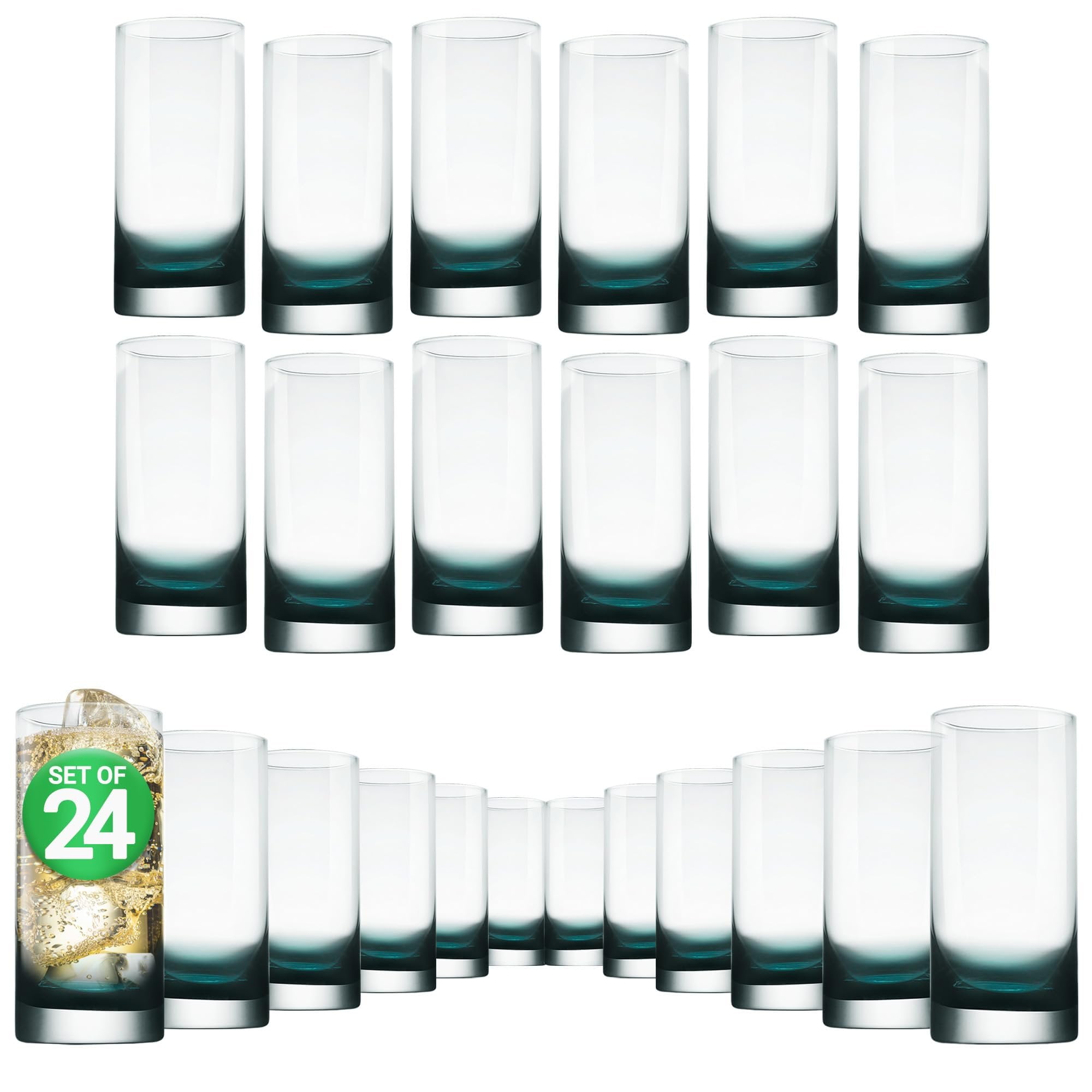 NutriChef 24 Highball Drinking Glasses-12.5Oz, Lead-Free Crystal ...