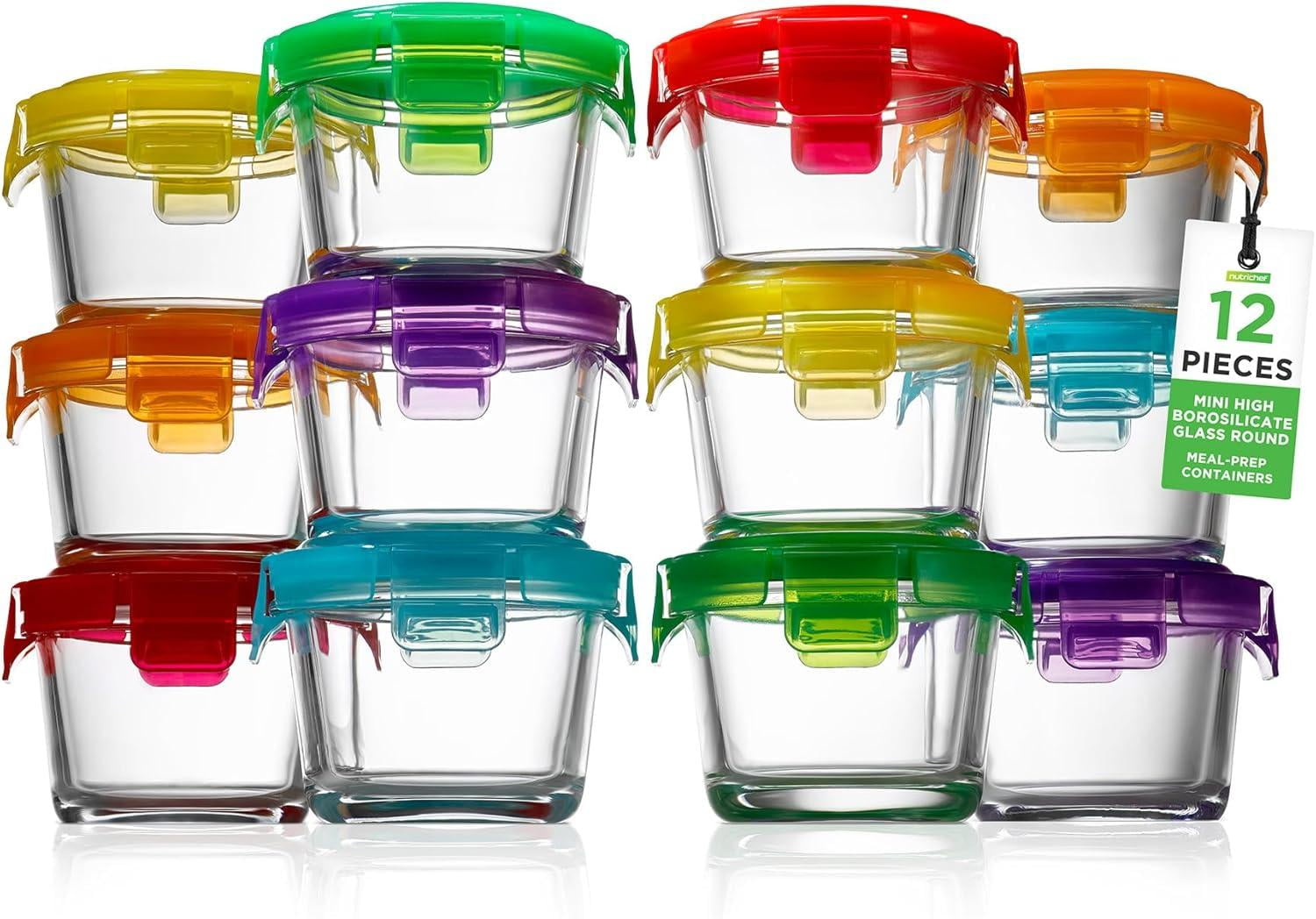 NutriChef 24-Piece (12 Glass Food Storage Containers and 12 Lids), 4 ...