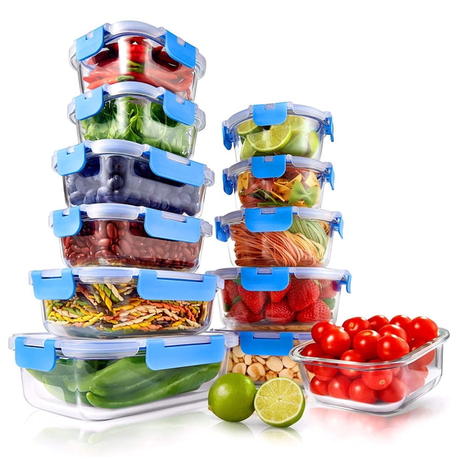 NutriChef 24-Piece Stackable Glass Food Storage Containers - Heavy Duty ...