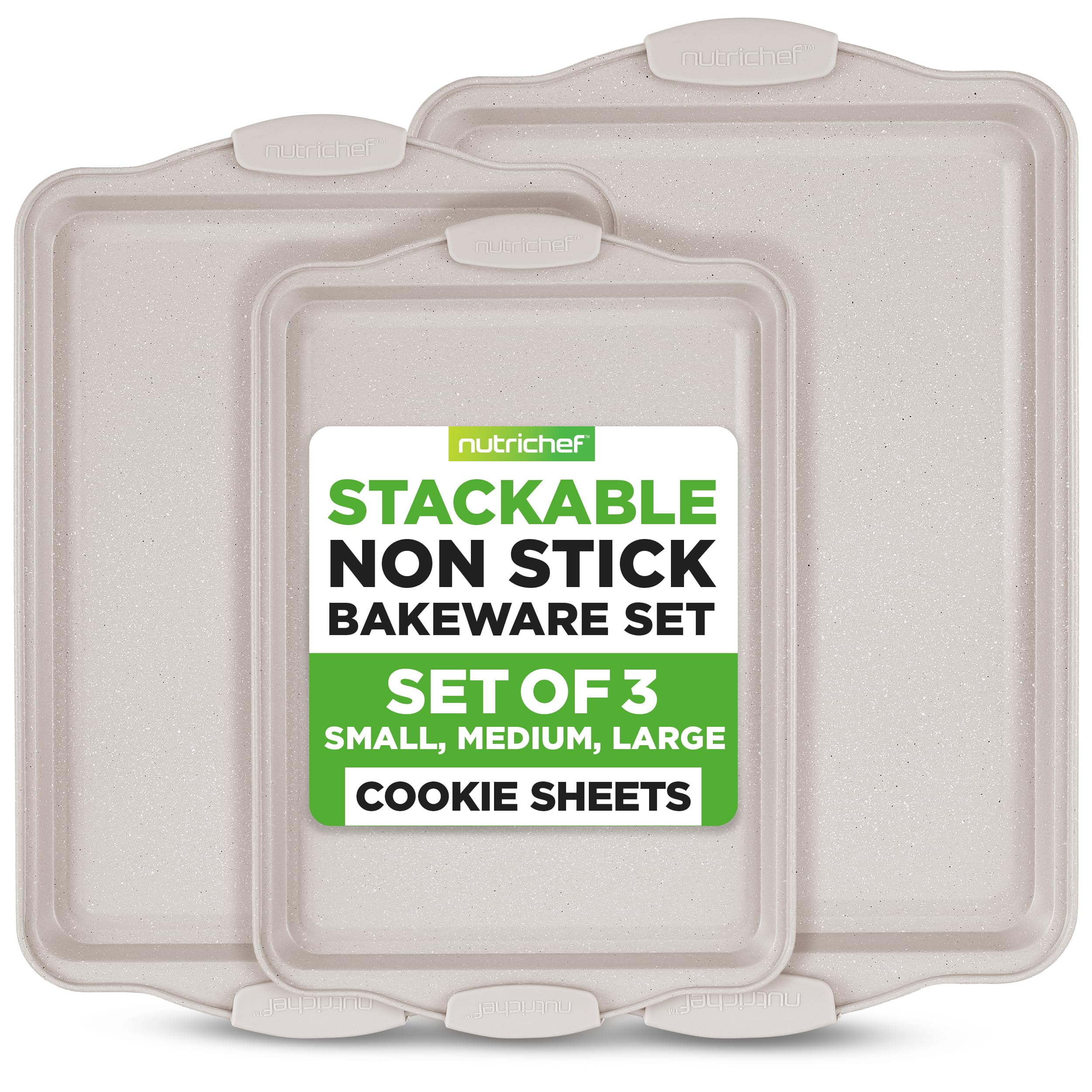 NutriChef 3 Piece Nonstick Cookie Sheets for Baking - Premium Carbon ...
