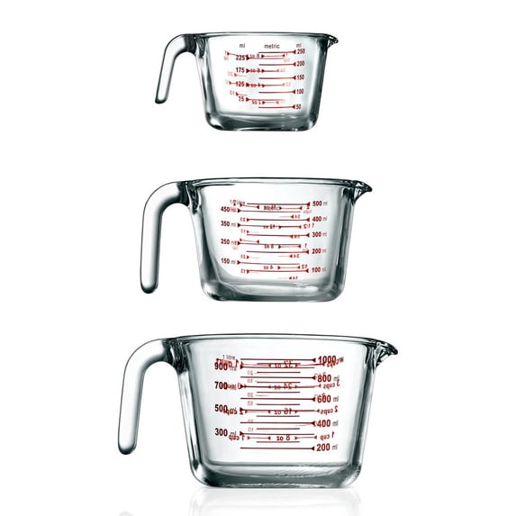 NutriChef 3 Piece Heat Resistant Borosilicate Glass Measuring Cup Set ...