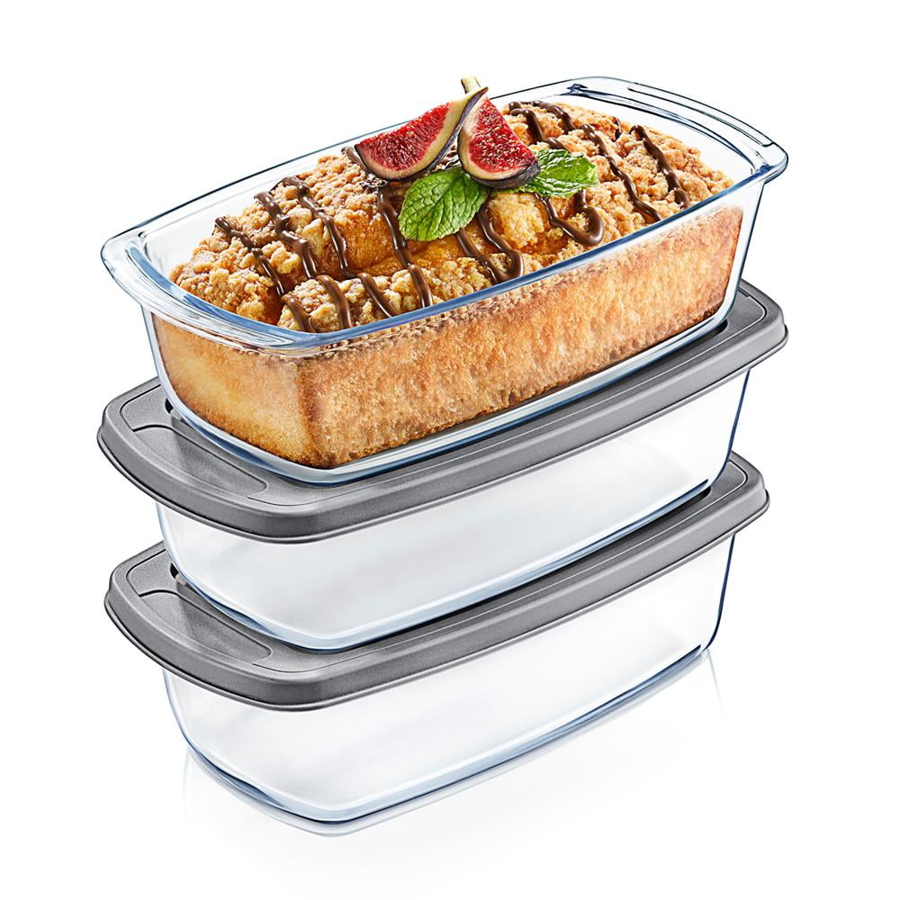 NutriChef 3 Sets Loaf Pan 62.07oz Stackable Premium Glass Meal-prep ...