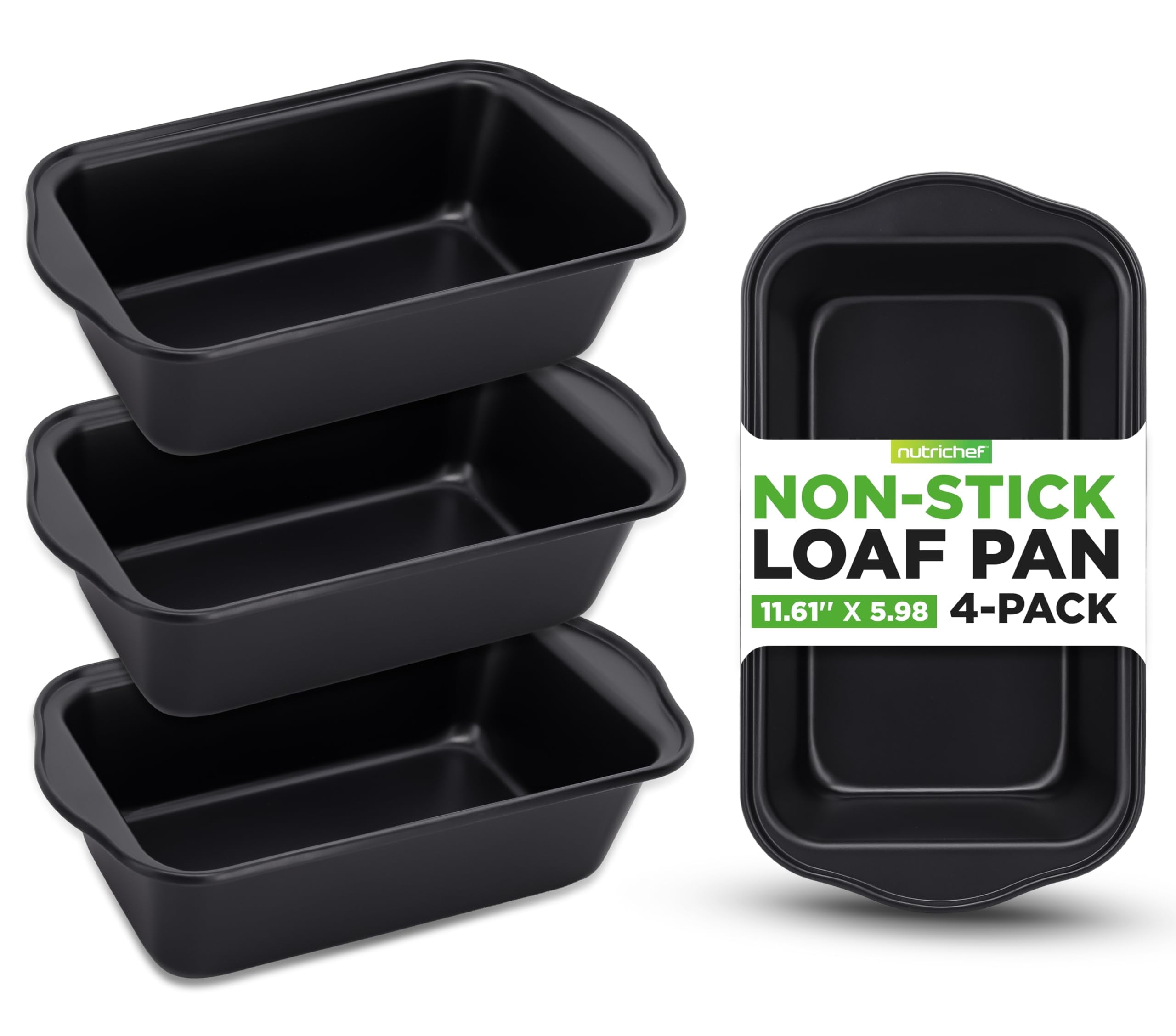 NutriChef 4-Piece Loaf Pan Set, Non-Stick Bread Loaf Pans with Easy ...