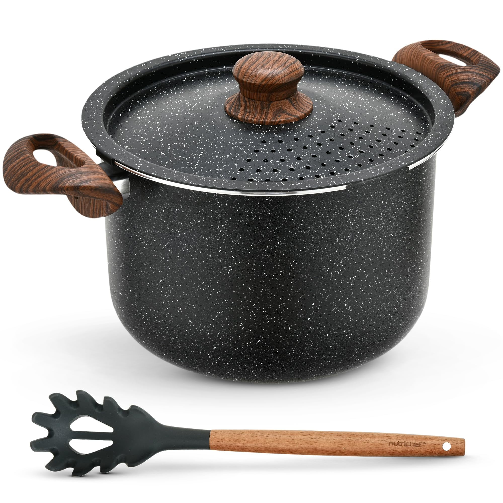 NutriChef 5qt Pasta Pot with Strainer Lid & Pasta Fork | Non-Stick ...