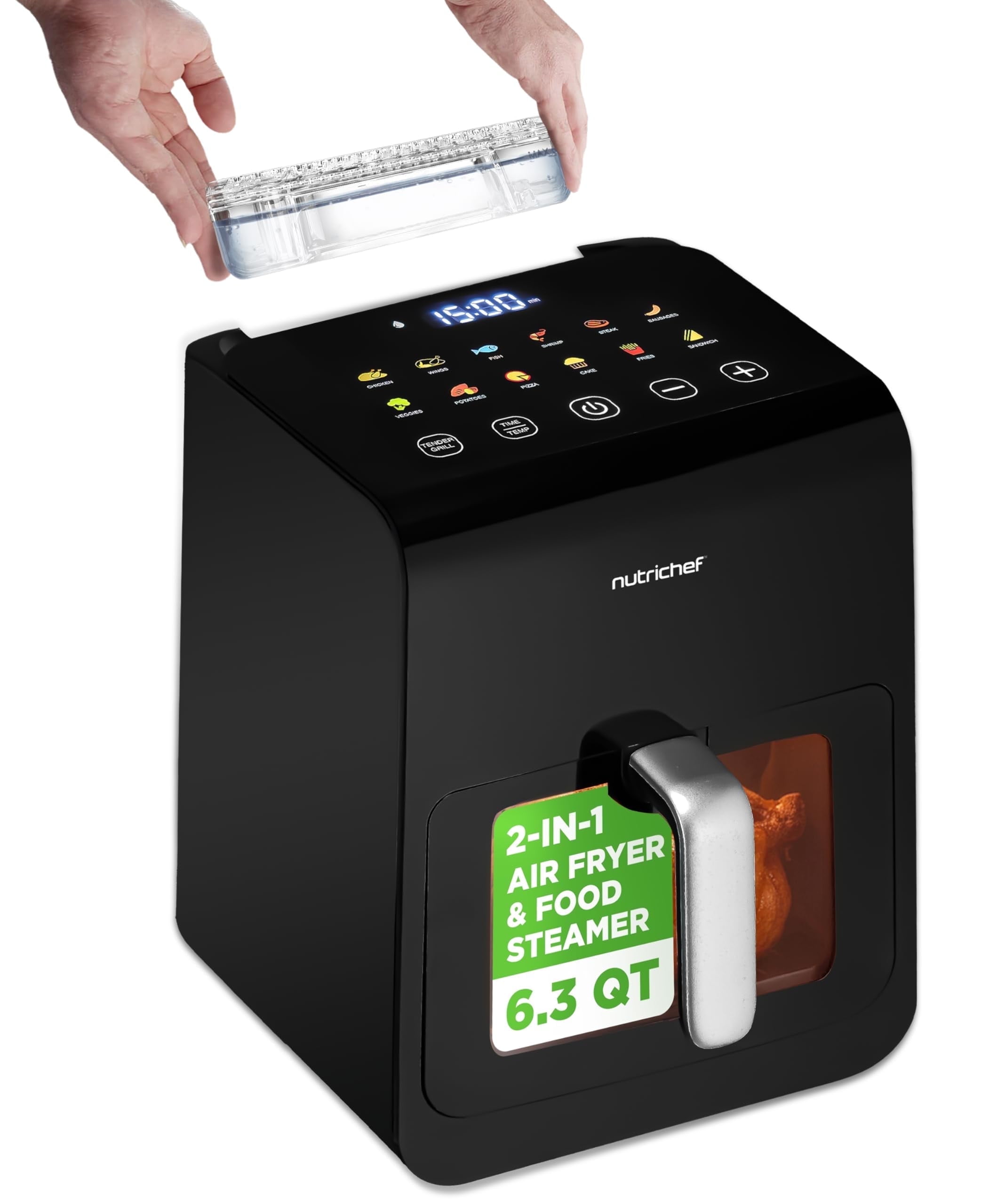 NutriChef 6 Liter Electric Air Fryer & Food Steamer Function - 12-1 ...