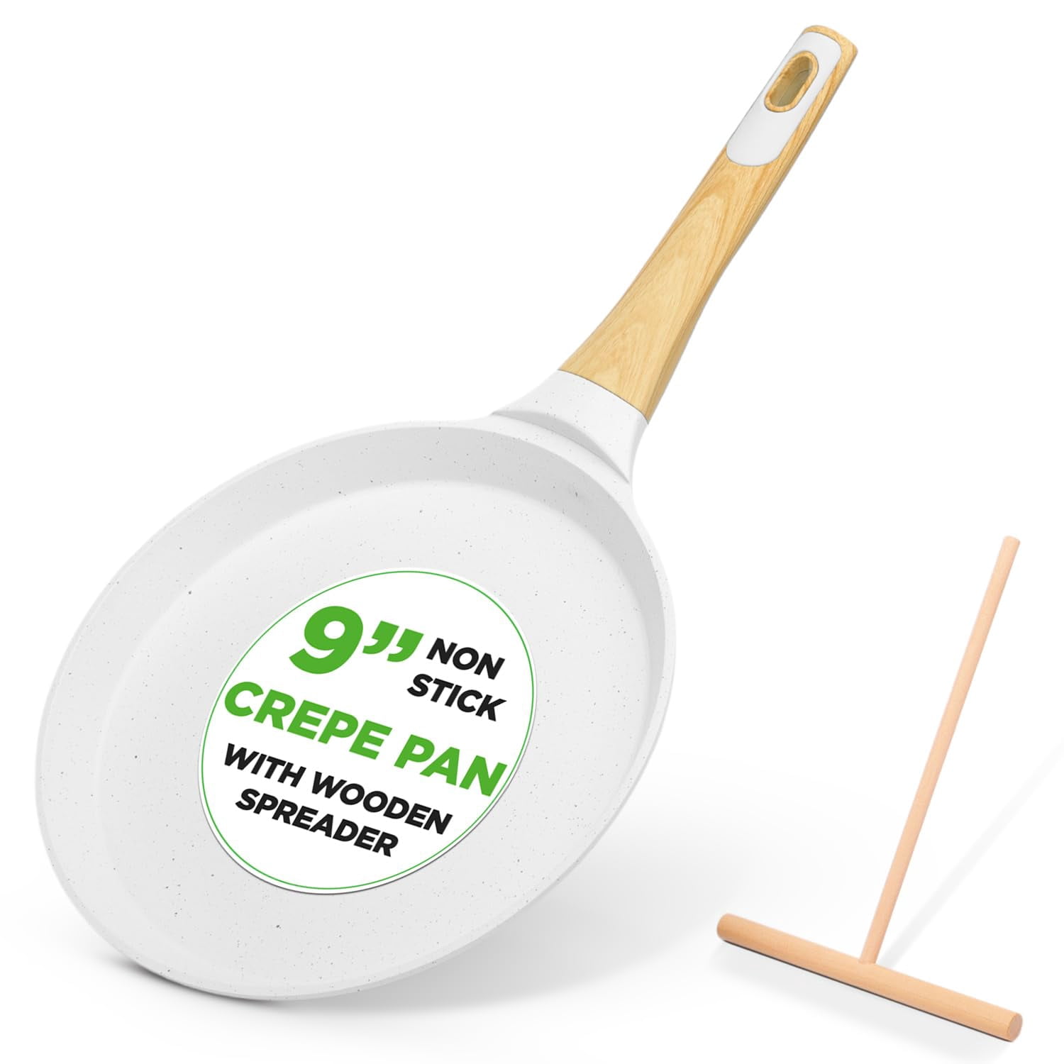NutriChef 9.45” Non-Stick Crepe Pan with Wooden Spreader, Durable ...