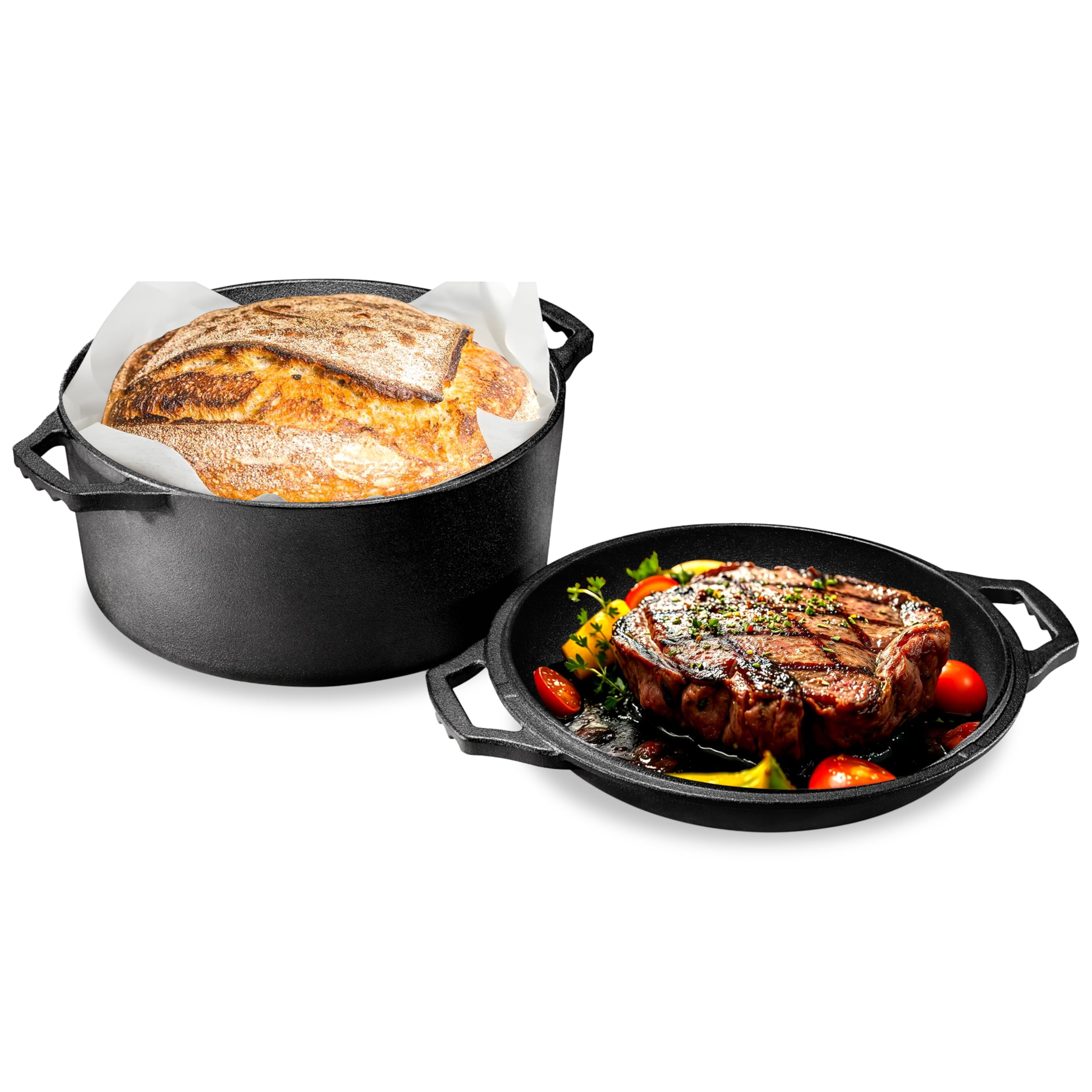 NutriChef Cast Iron Multi Cooker - Pre-Seasoned Non-Stick Double Dutch ...