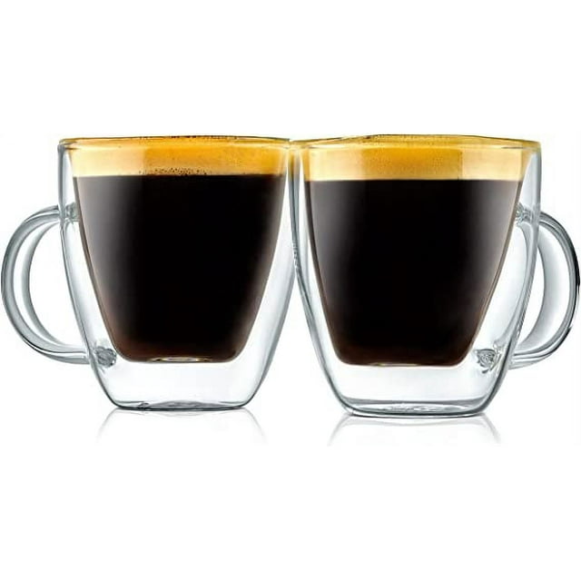 NutriChef Double Wall Insulated Glass Cups 4pcs 5.2 Oz Thermal Shock ...