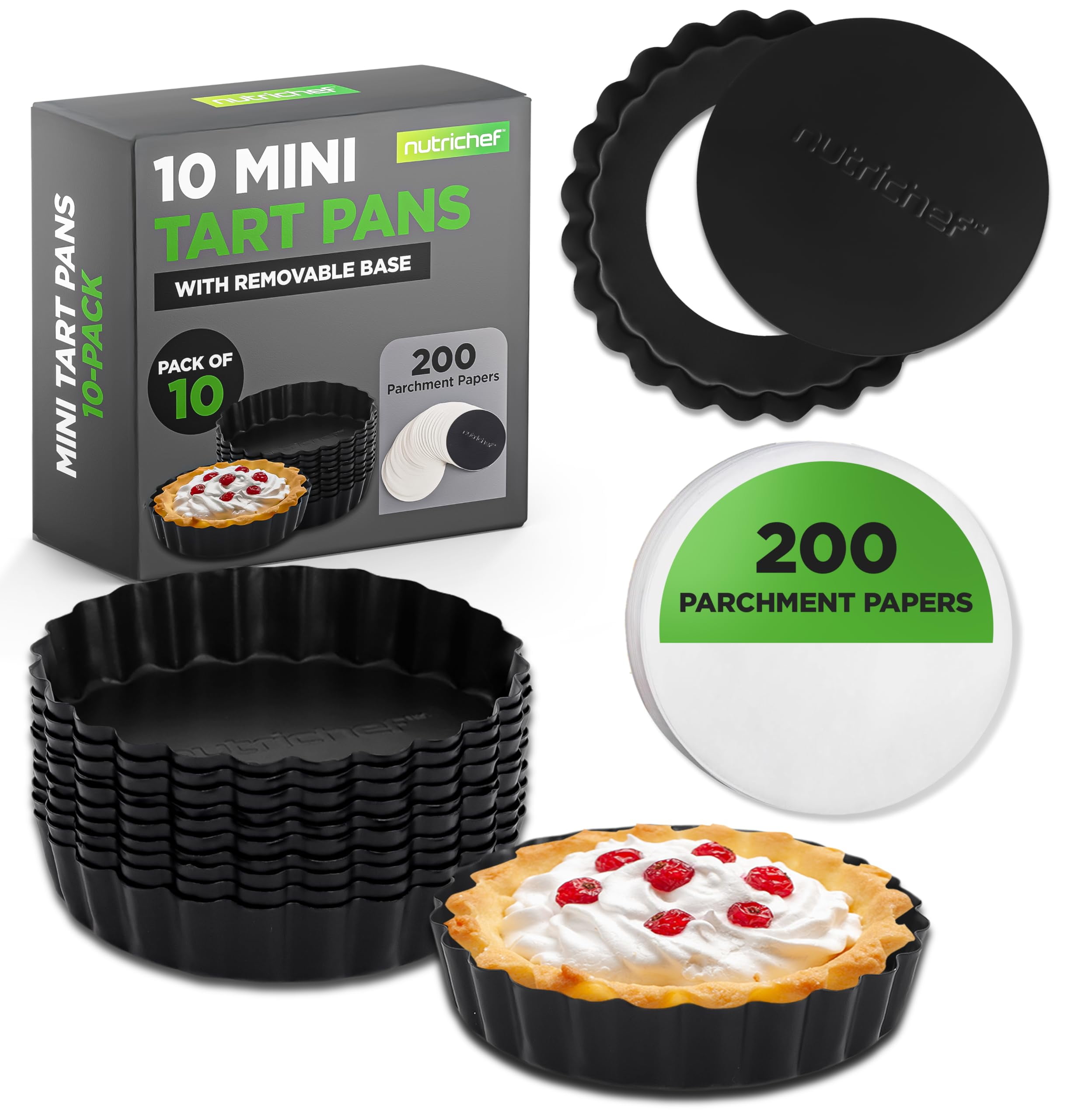 NutriChef Mini Tart Pans 10 Nonstick Molds With Removable Bottoms | 4 ...