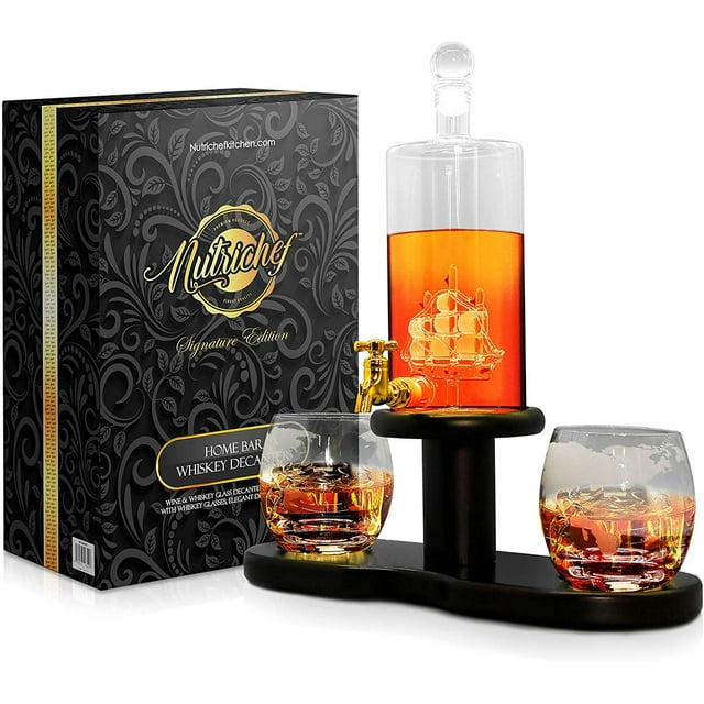 NutriChef NCGDS16 Home Bar Glass Whiskey Decanter Aerator Set with ...