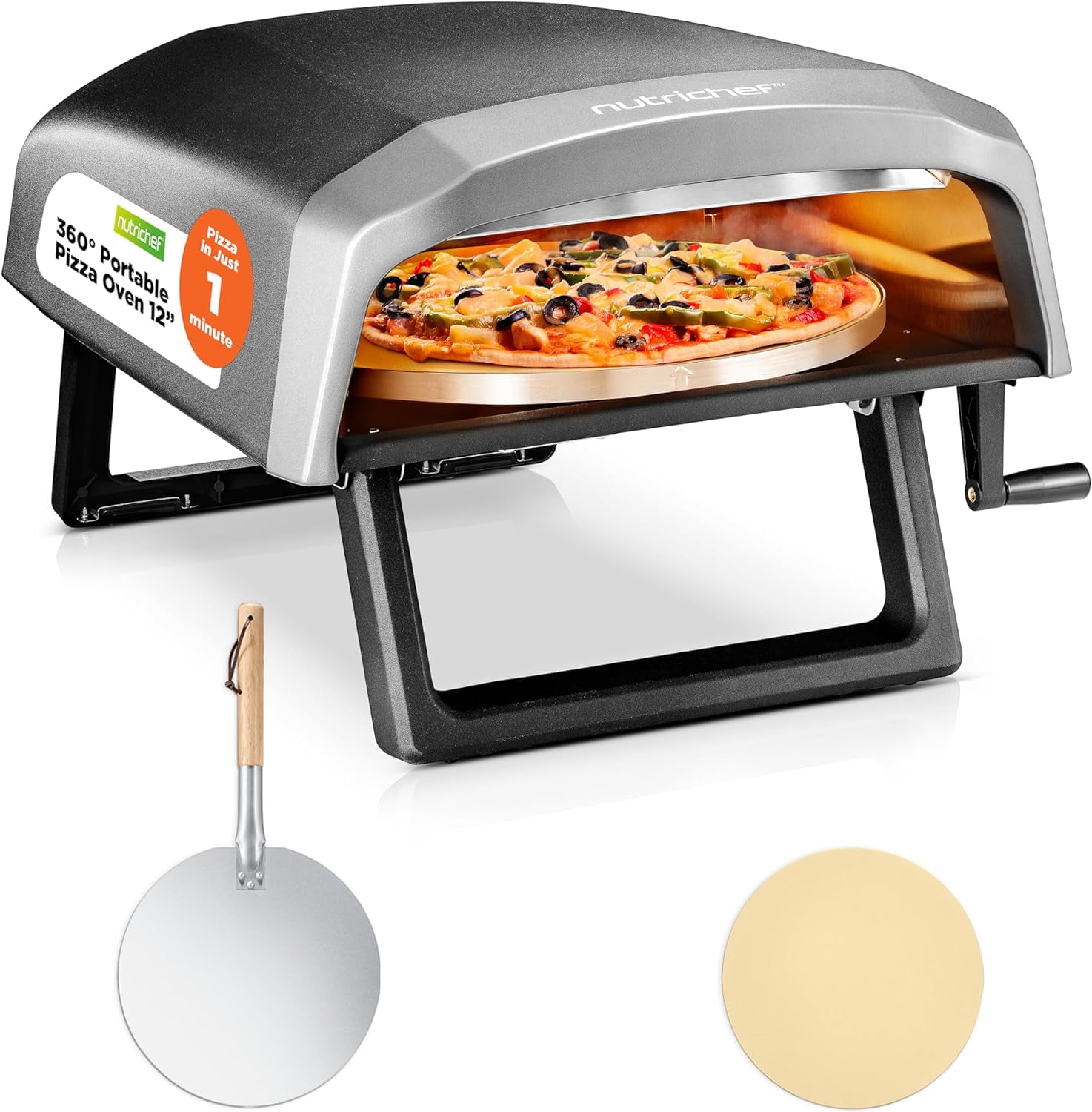 NutriChef Outdoor Pizza Oven with 360° Rotating Pizza Stone ...
