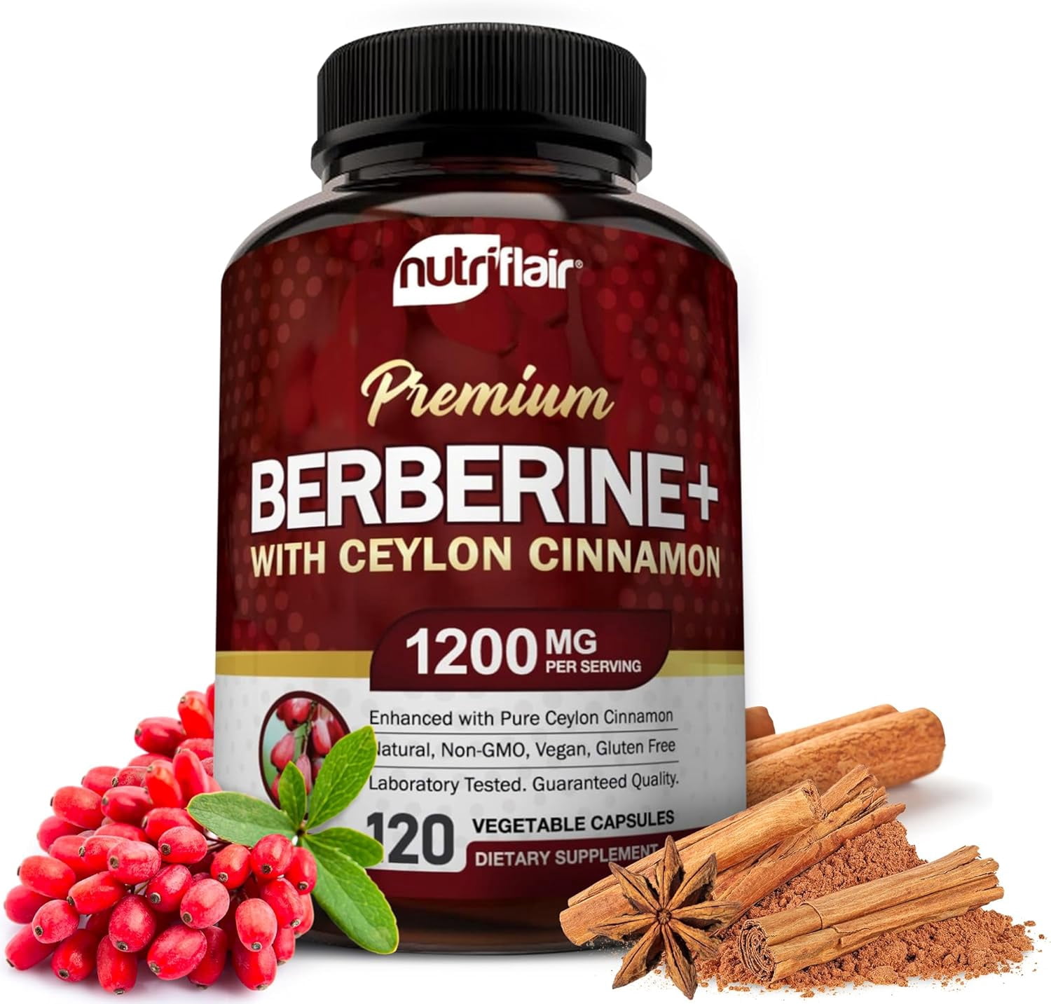 NutriFlair Berberine HCl 1200mg with Ceylon Cinnamon, 120 Capsules ...