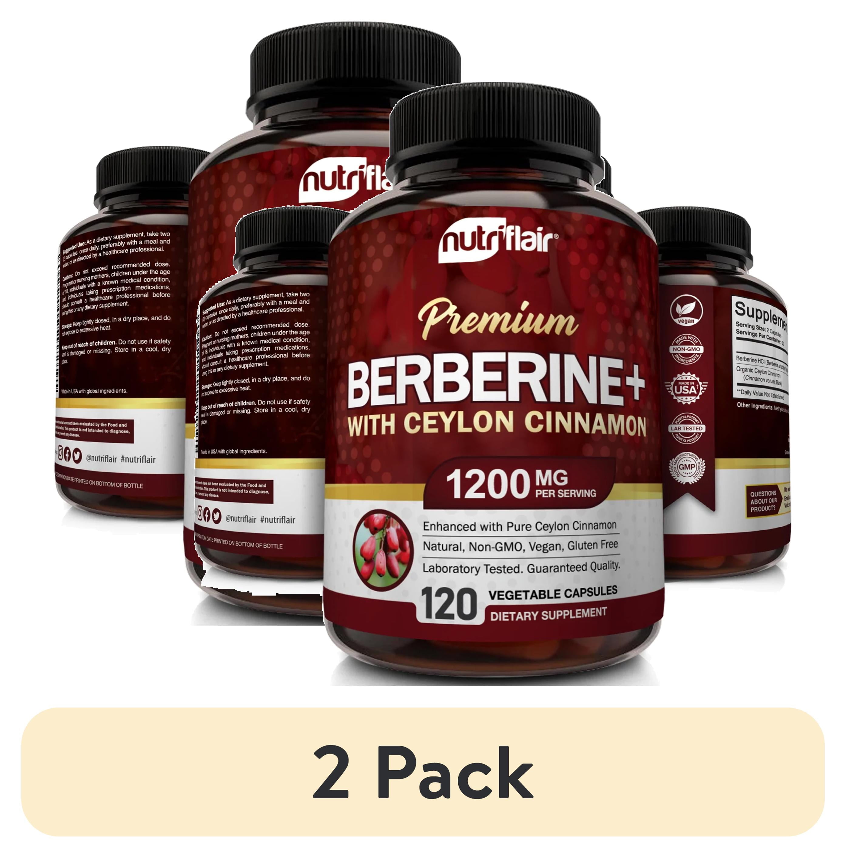 (2 pack) NutriFlair Premium Berberine HCL 1200mg, 120 Capsules - Plus ...