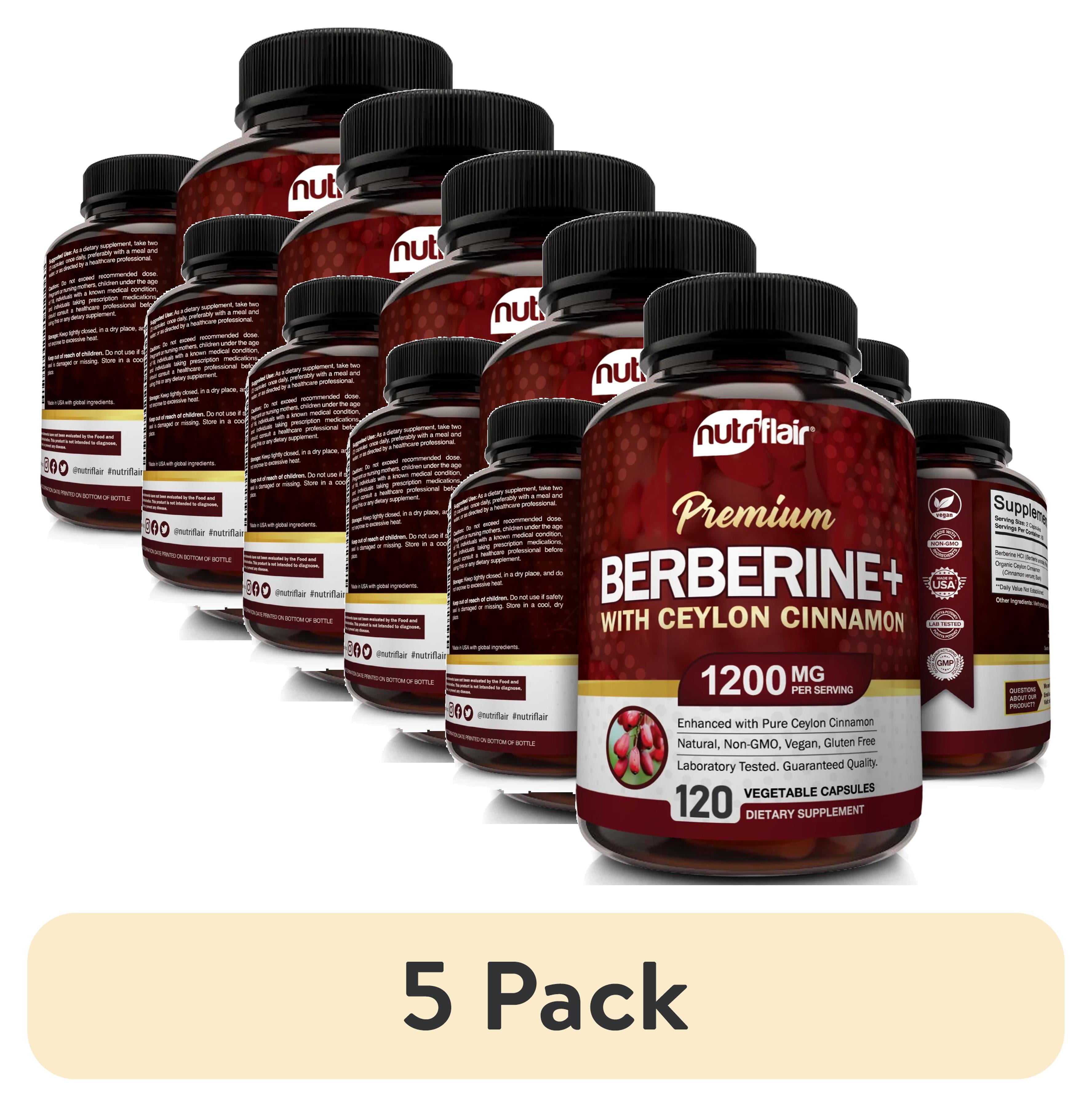 (5 pack) NutriFlair Premium Berberine HCL 1200mg, 120 Capsules - Plus ...