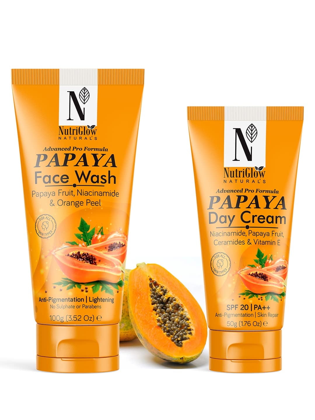 NutriGlow NATURAL'S Papaya Face Wash (100gm) & Papaya Day Cream (50gm ...
